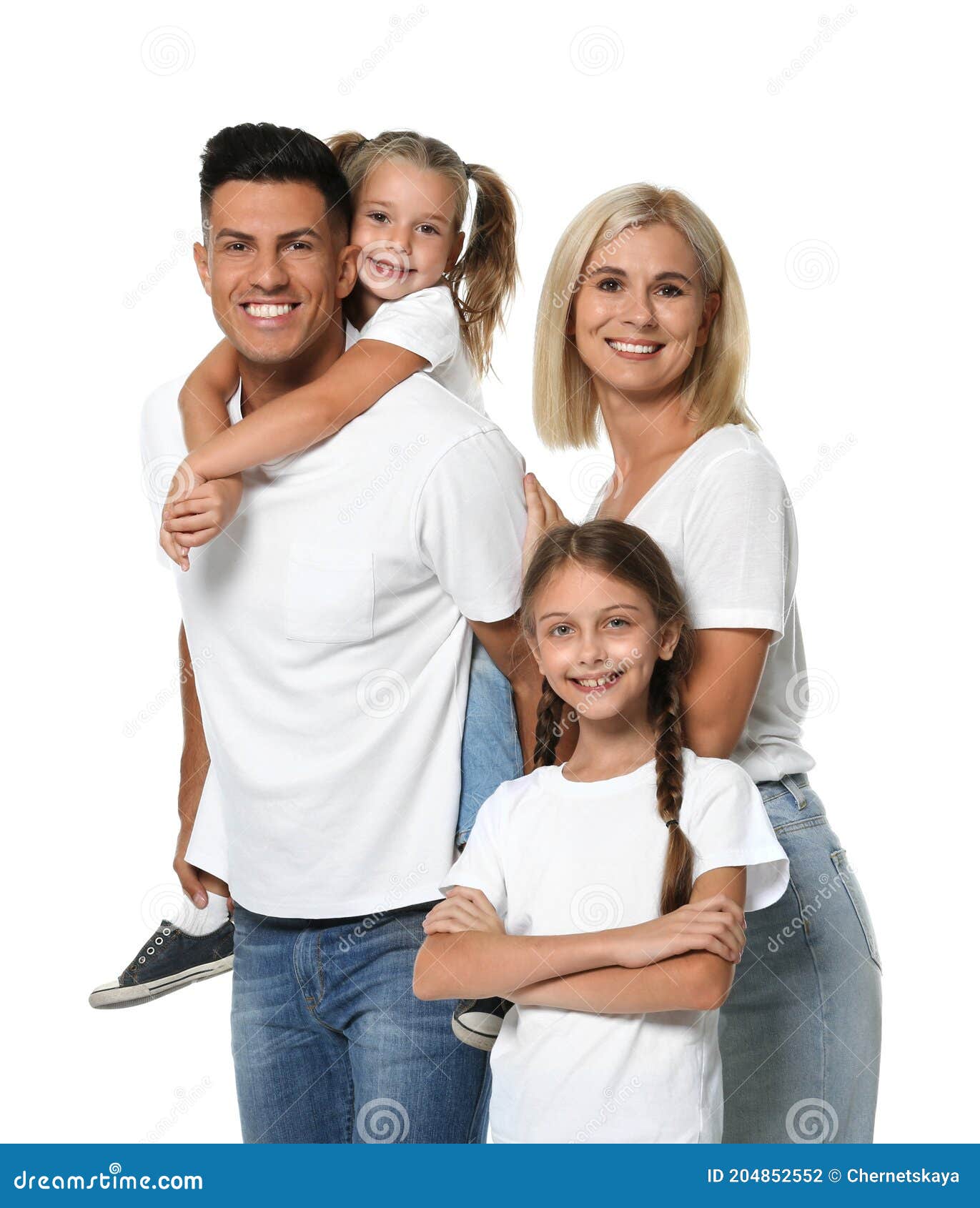 Portrait of Happy Family on White Background Stock Photo - Image of ...