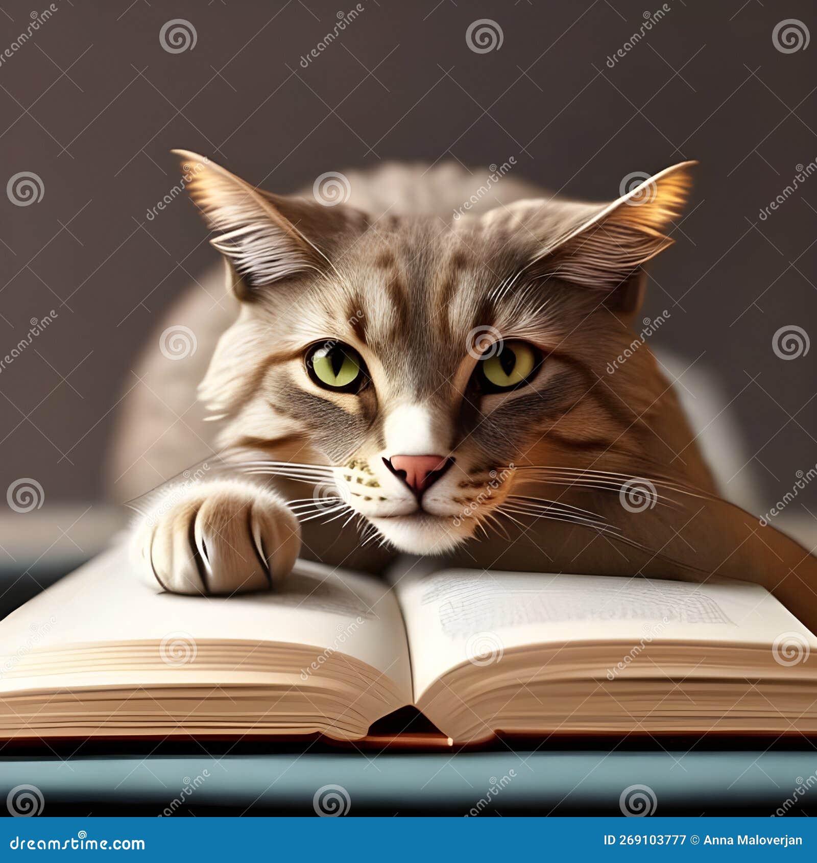 Portrait of a Fantasy Cat with Book Stock Illustration - Illustration ...