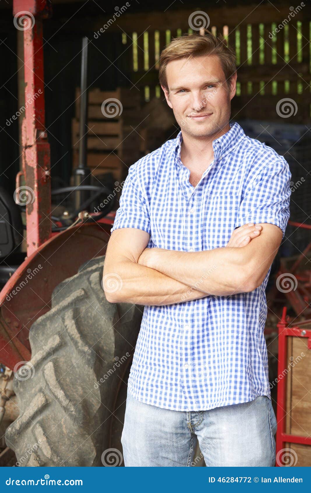 Portrait of Farmer with Old Fashioned Tractor Stock Photo - Image of ...