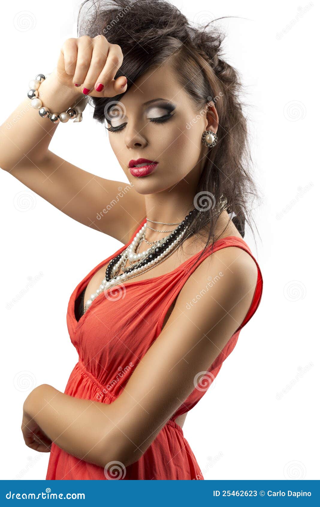 Portrait Of Fashion Brunette With Hand Near Face Stock Image Image Of