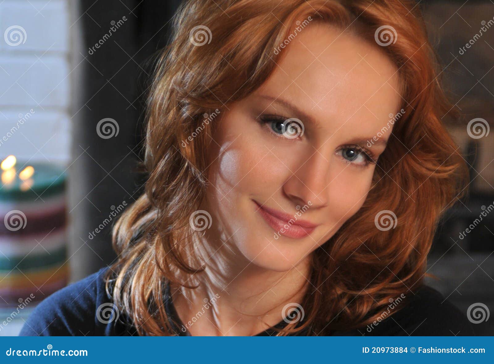 Portrait Fashion Model Posing in Front Fireplace Stock Photo - Image of ...