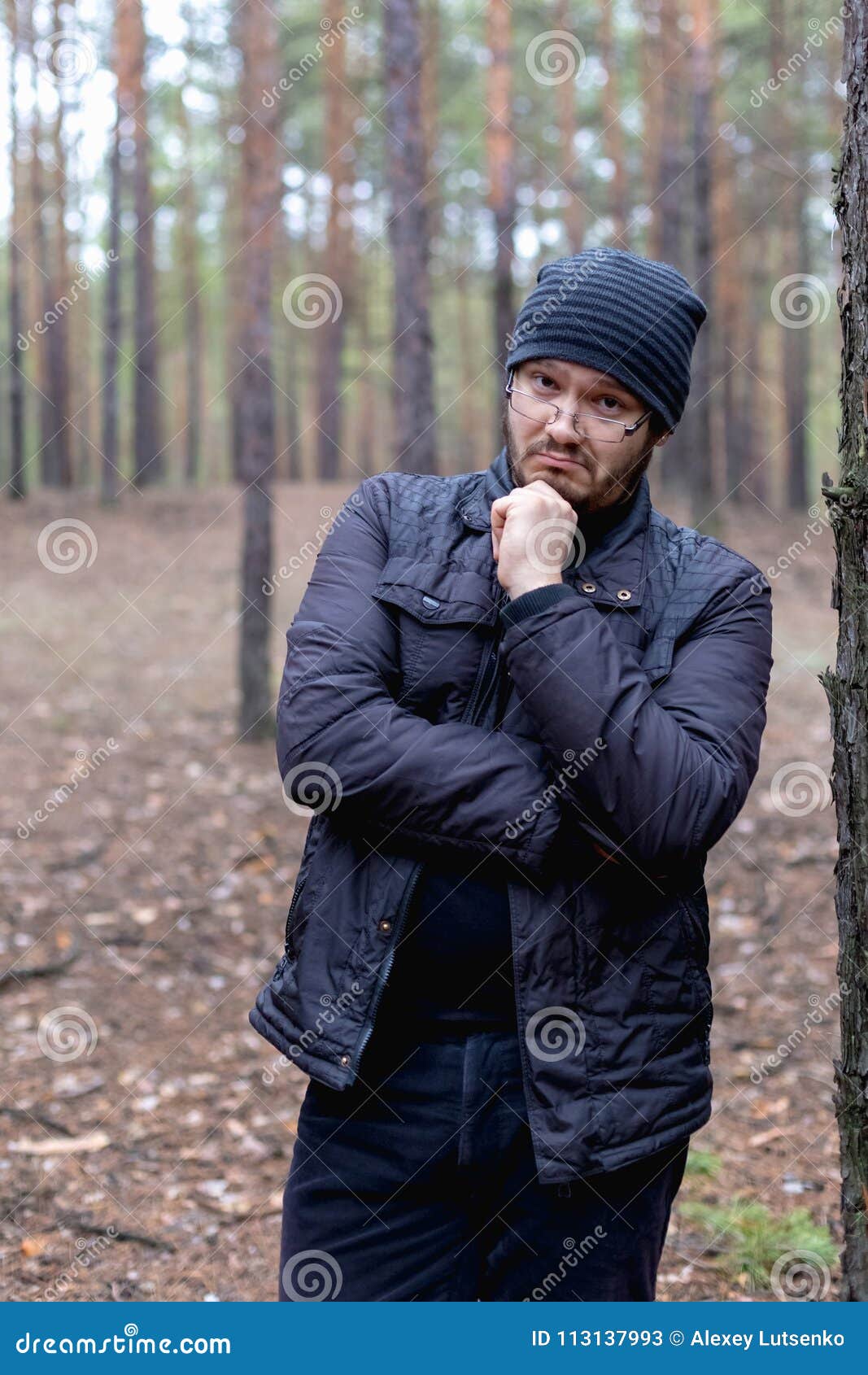 Portrait of a Fat Young Man in a Pine Forest Stock Image - Image of ...