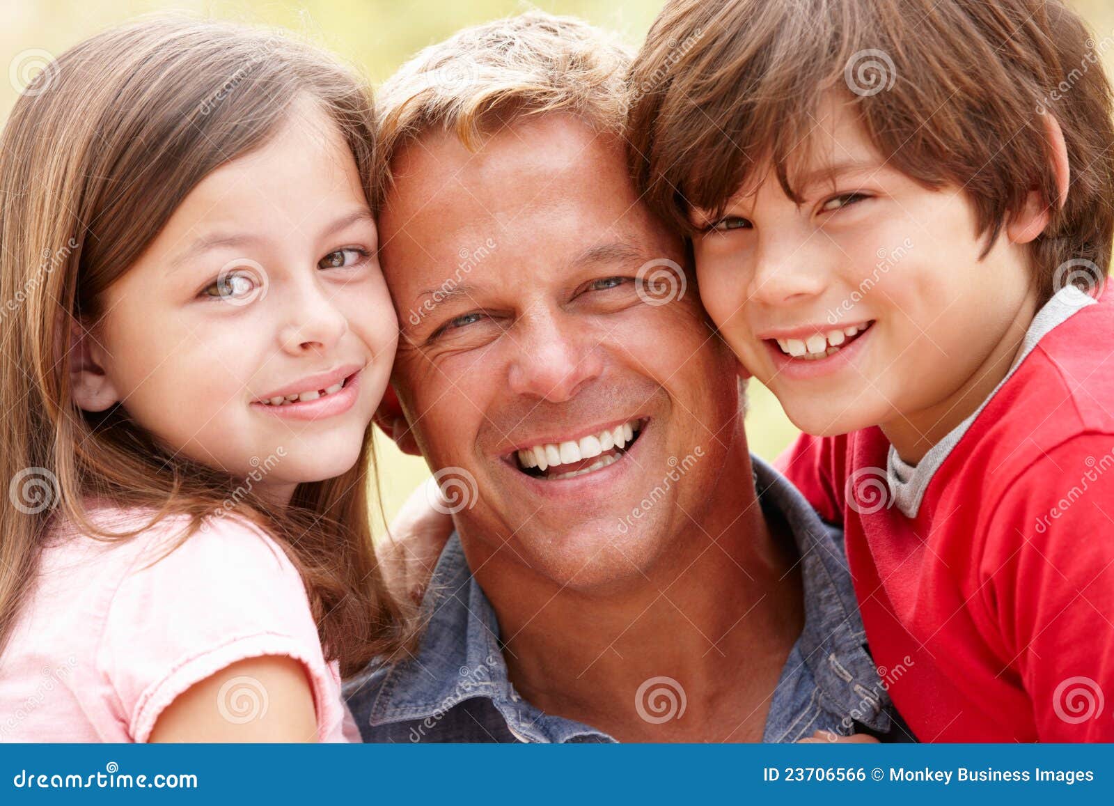 Portrait Father and Children Outdoors Stock Photo - Image of father ...
