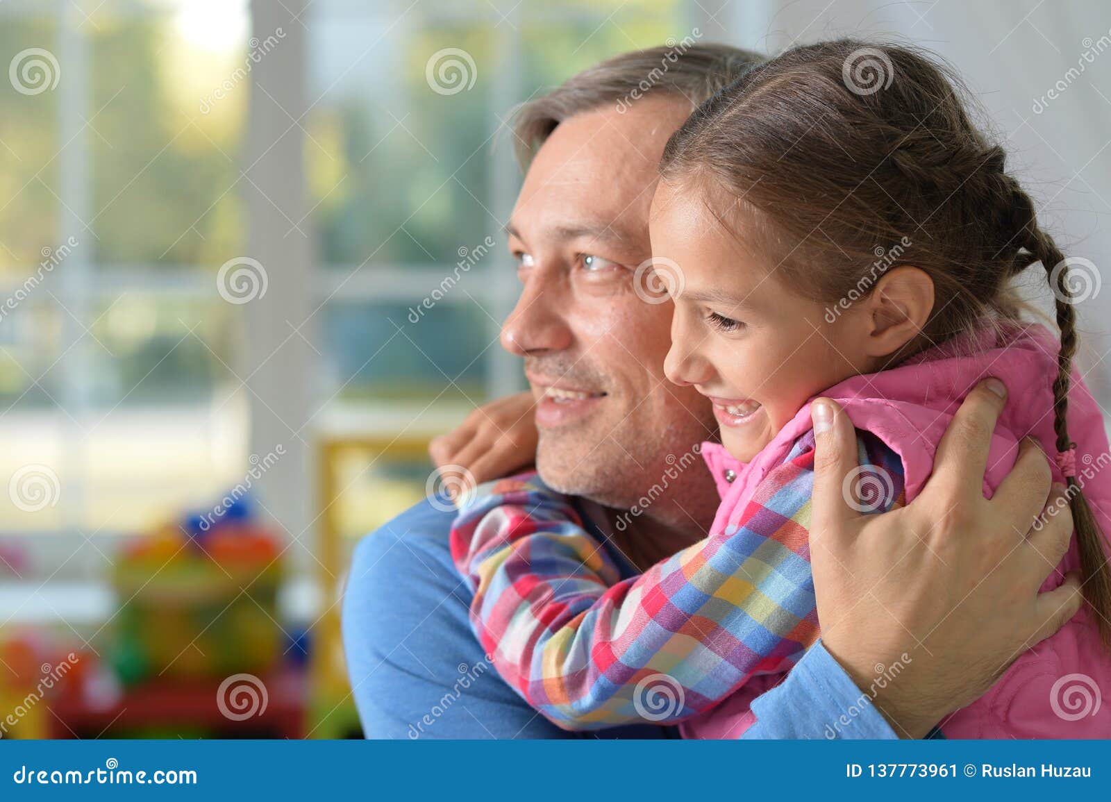 Portrait of a Father Hugging His Daughter Stock Image - Image of cute ...