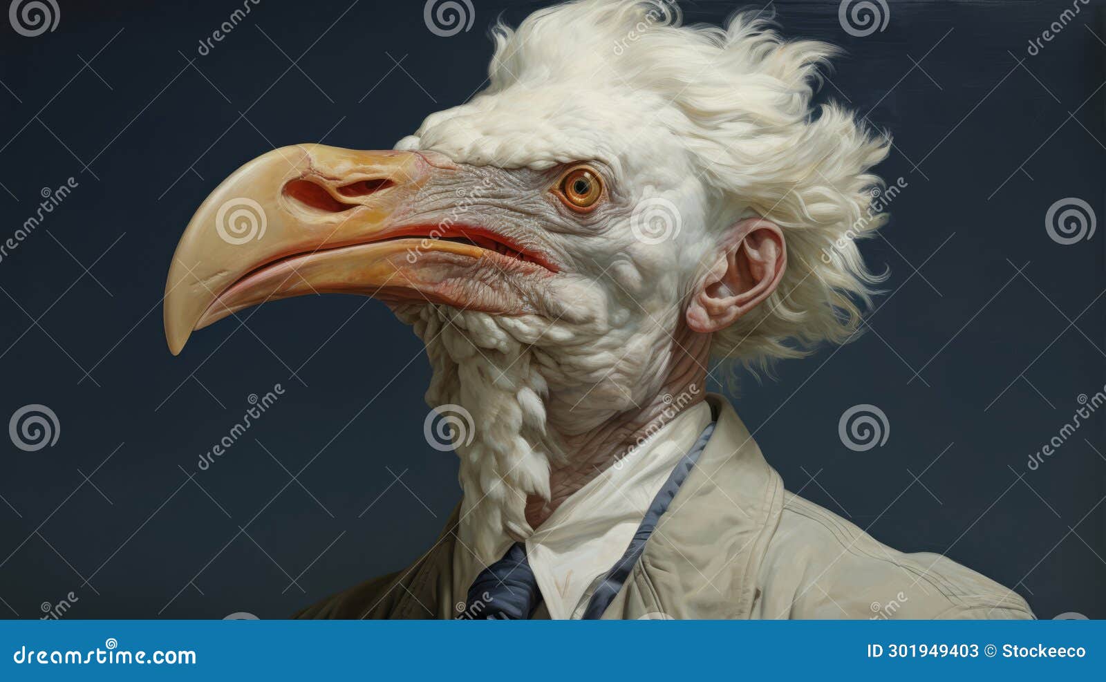 Hyper-realistic Sci-fi Portrait of an Old Male Bird in a Suit Stock ...