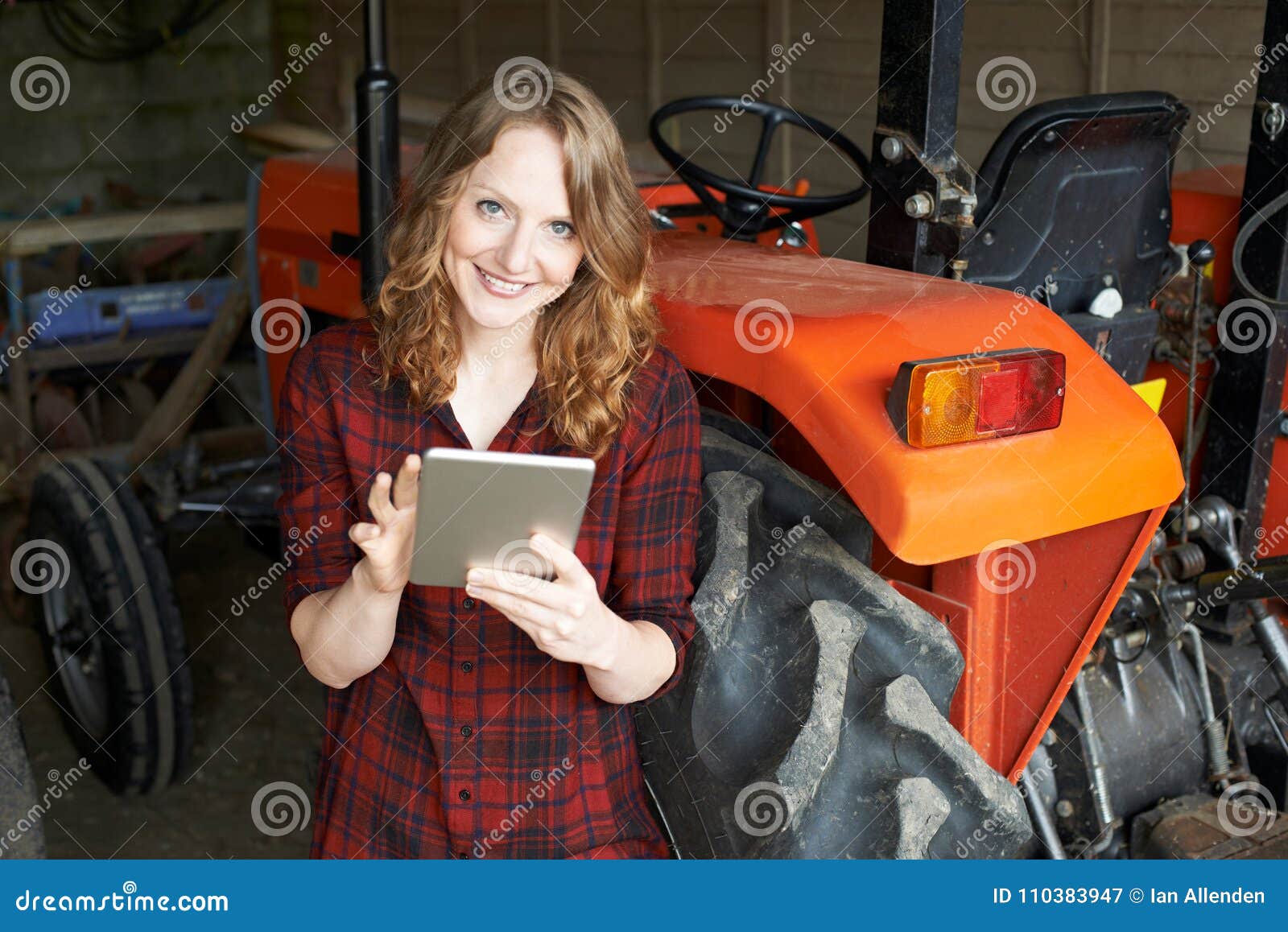 Portrait of Female Agricultural Worker on Farm Using Digital Tab Stock ...