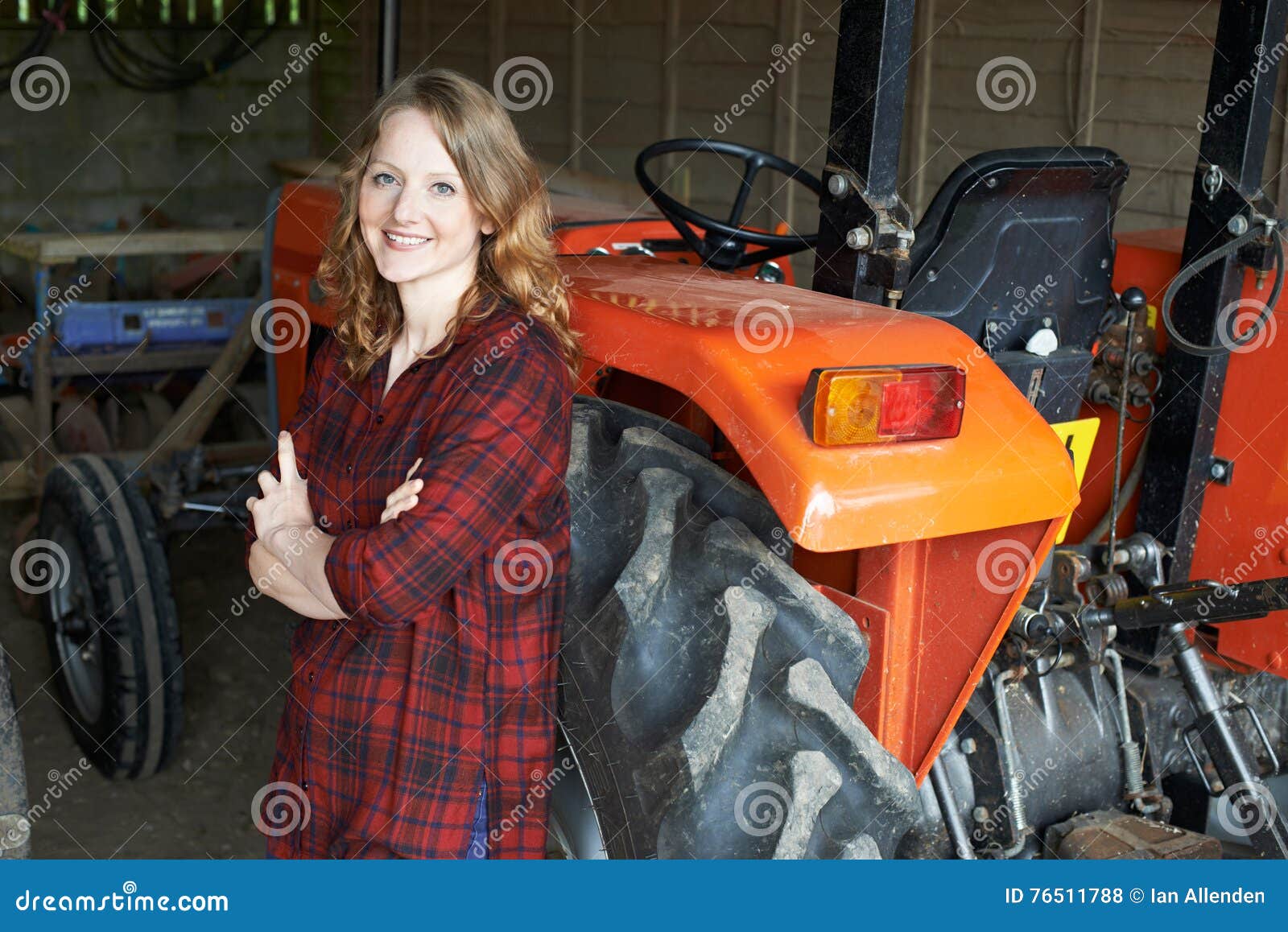 Portrait of Female Agricultural Worker with Tractor Stock Photo - Image ...