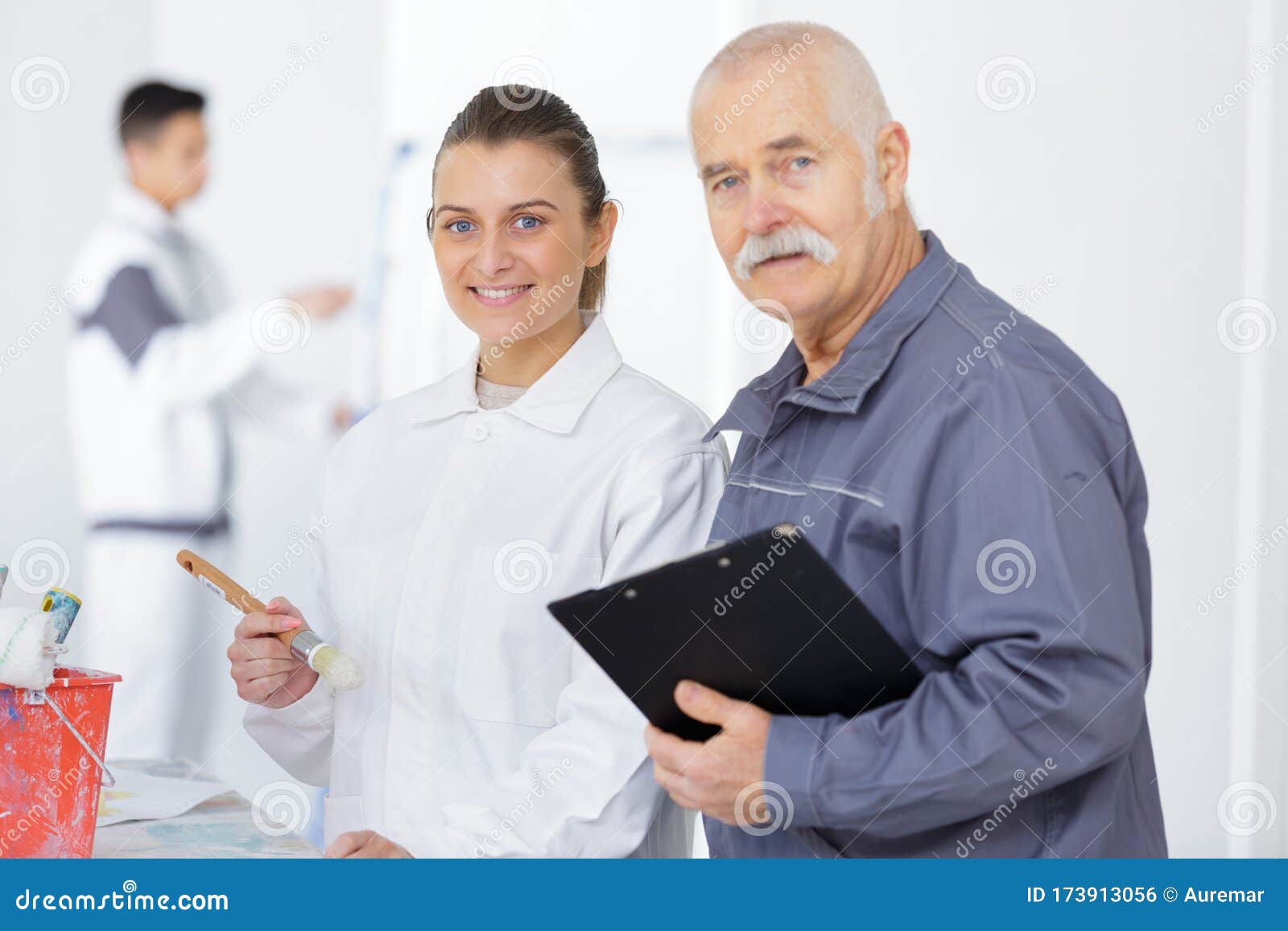 Portrait Female Apprentice Decorator and Tutor Stock Photo - Image of ...