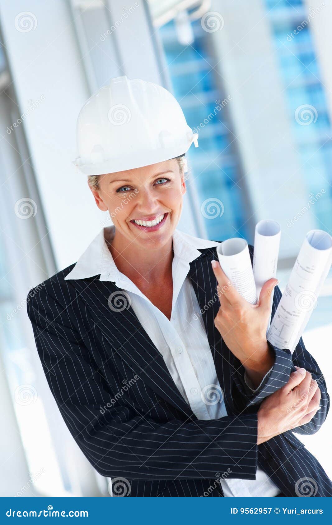 Portrait of a Female Architect in a Hardhat Stock Image - Image of ...
