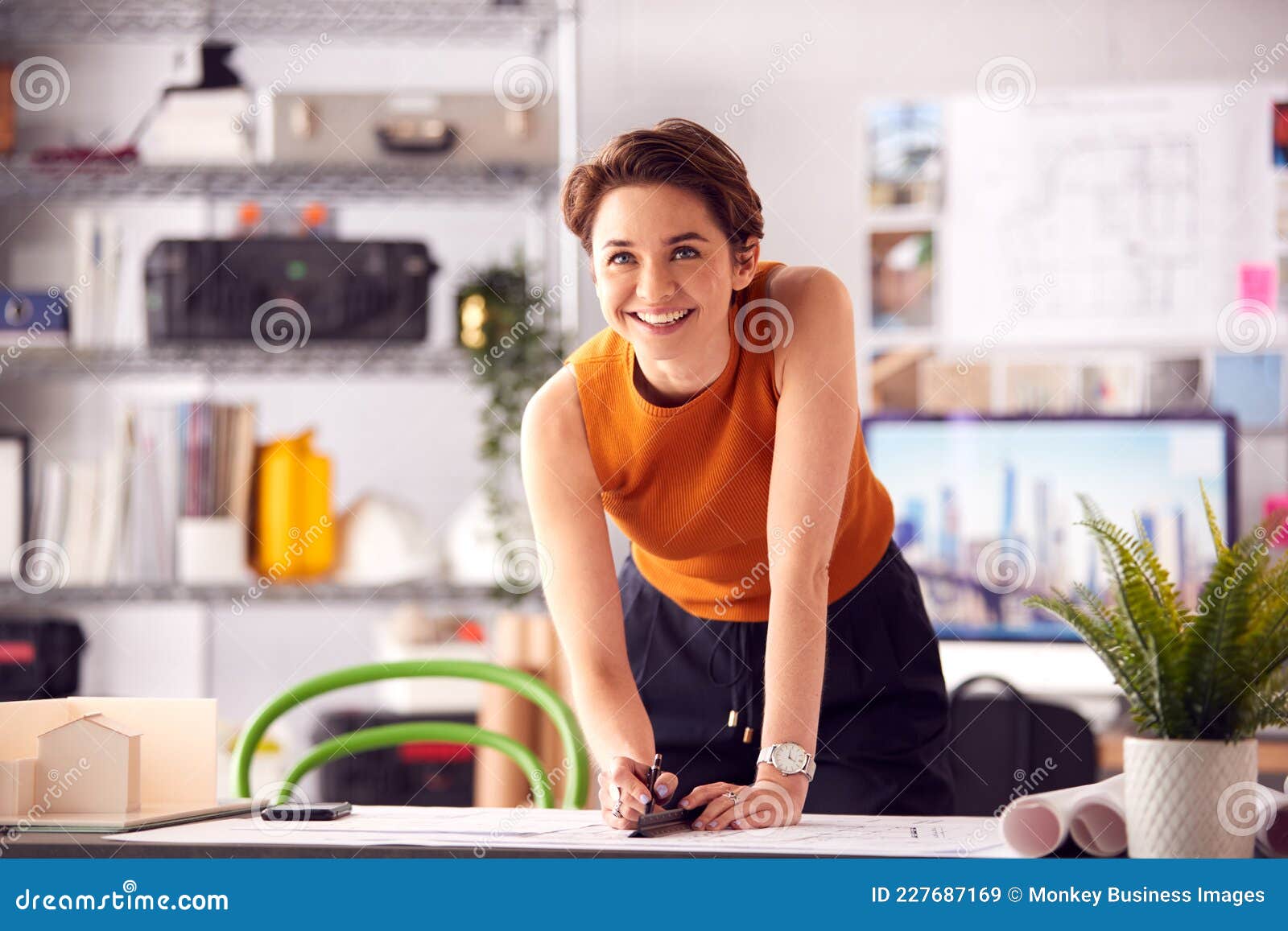 Blueprint With Ruler And Laptop On Office Desk Stock Photography ...