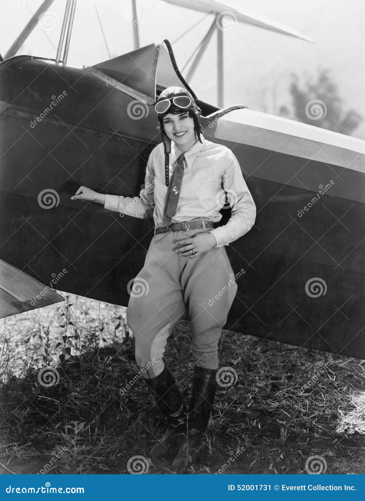 Portrait of Female Aviator with Plane Stock Image - Image of flight ...