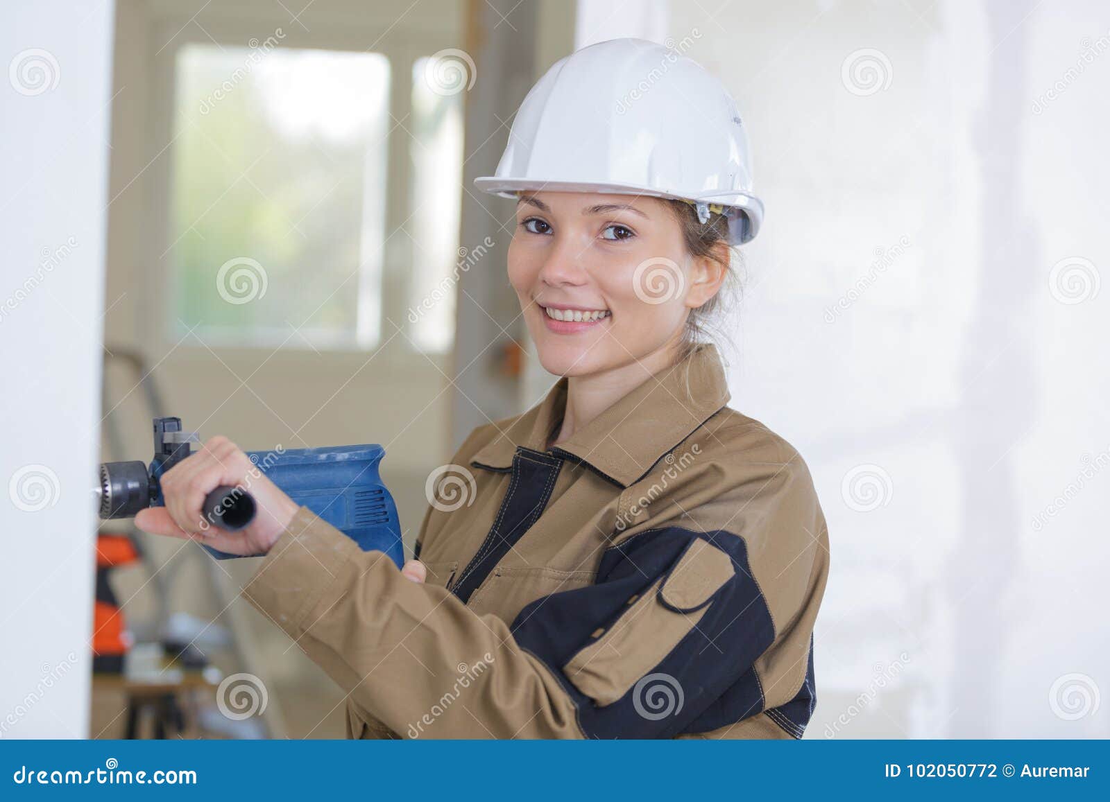 Portrait female builder stock photo. Image of designer - 102050772