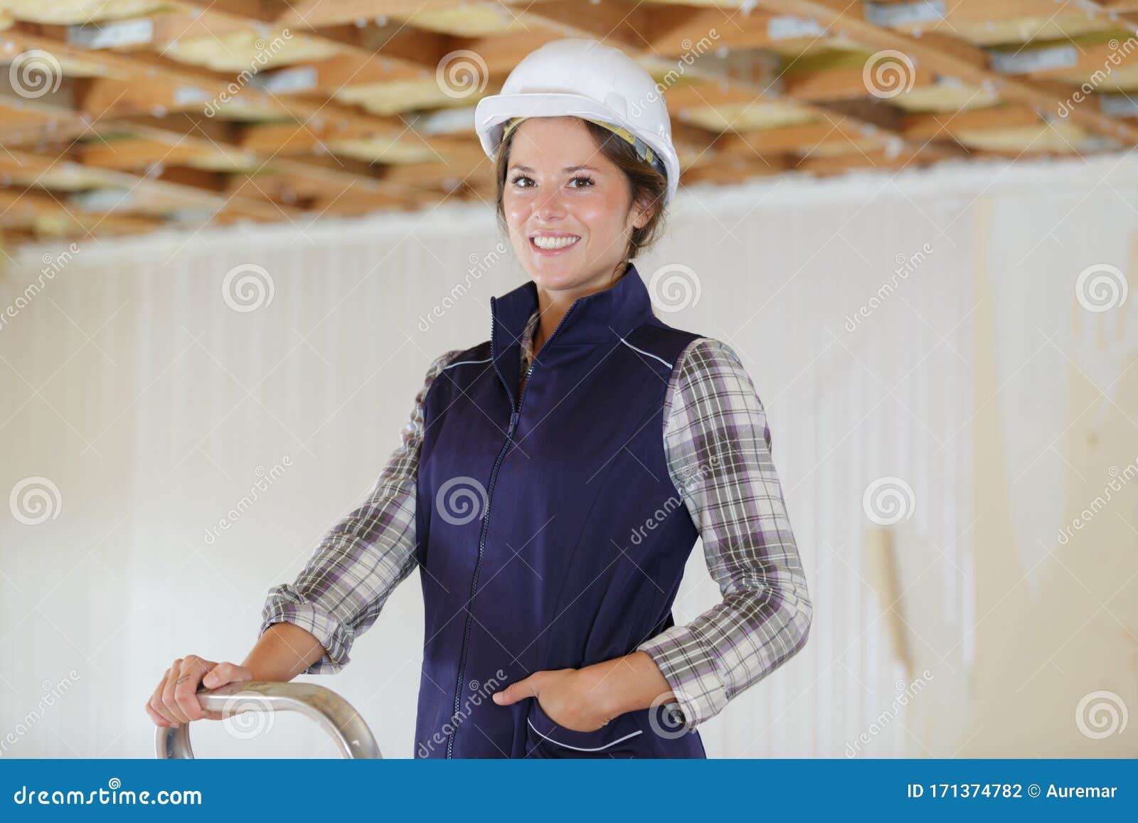 Portrait Female Builder Operator Stock Photo - Image of looking, safety ...