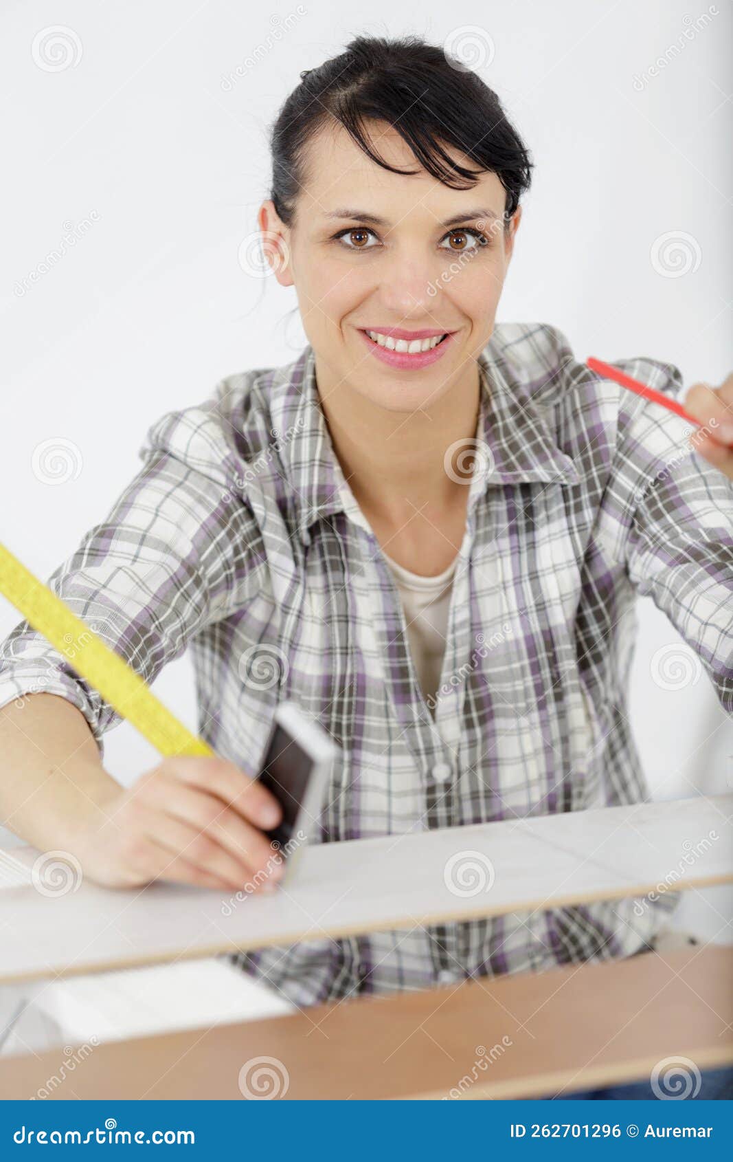 Portrait Female Carpenter Standing with Work Tool Stock Photo - Image ...