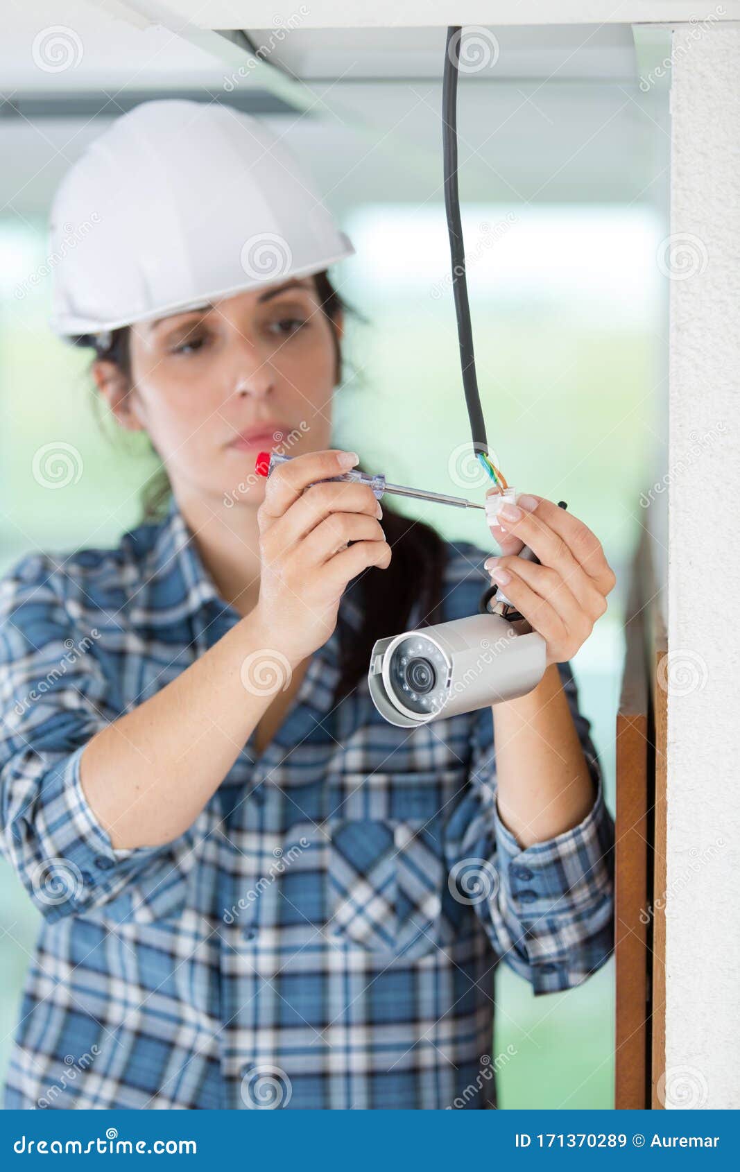 Portrait Female Cctv Installer Stock Image - Image of electronic ...