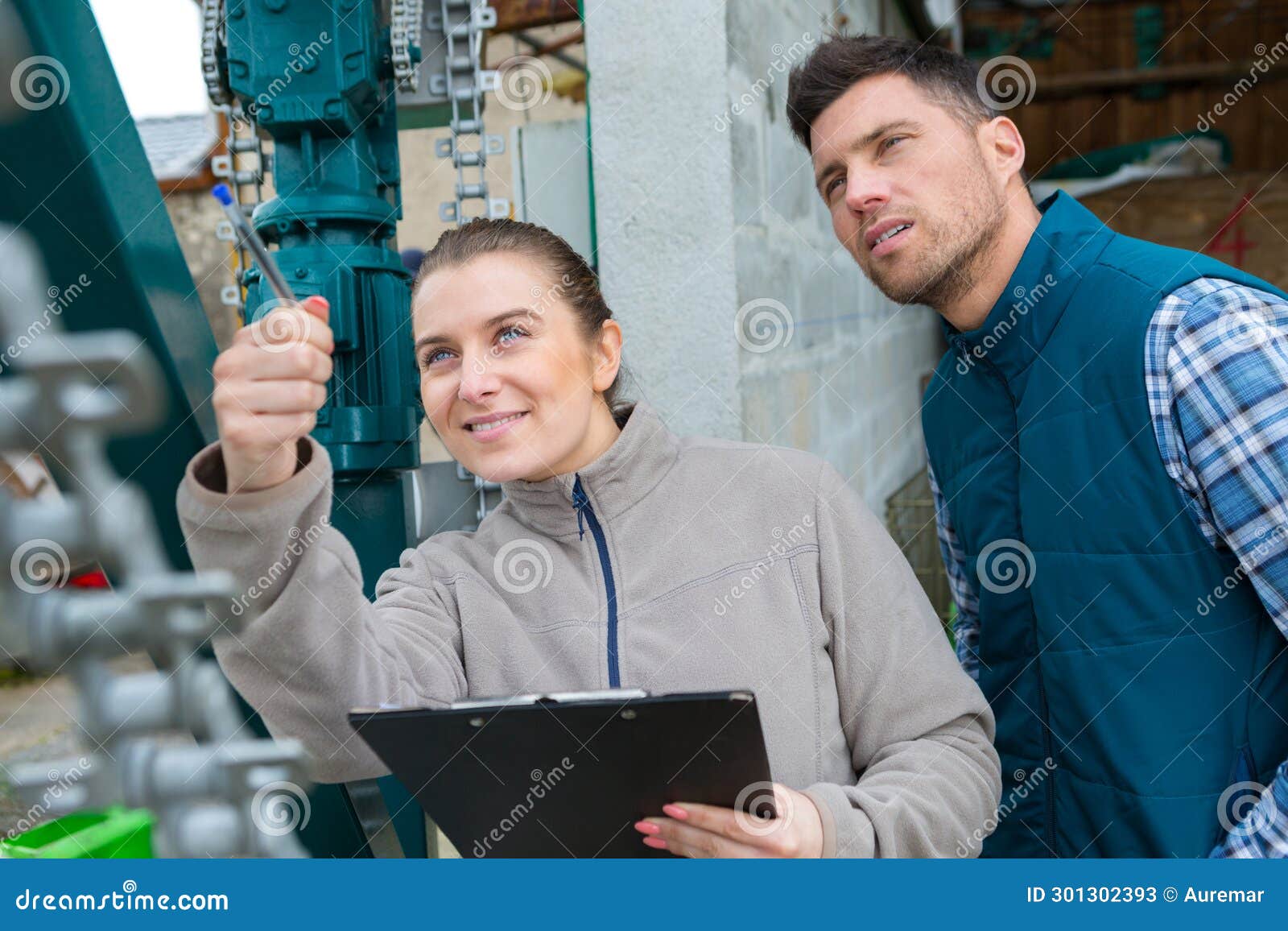 Portrait Female Construction Worker Pointing Stock Image - Image of ...