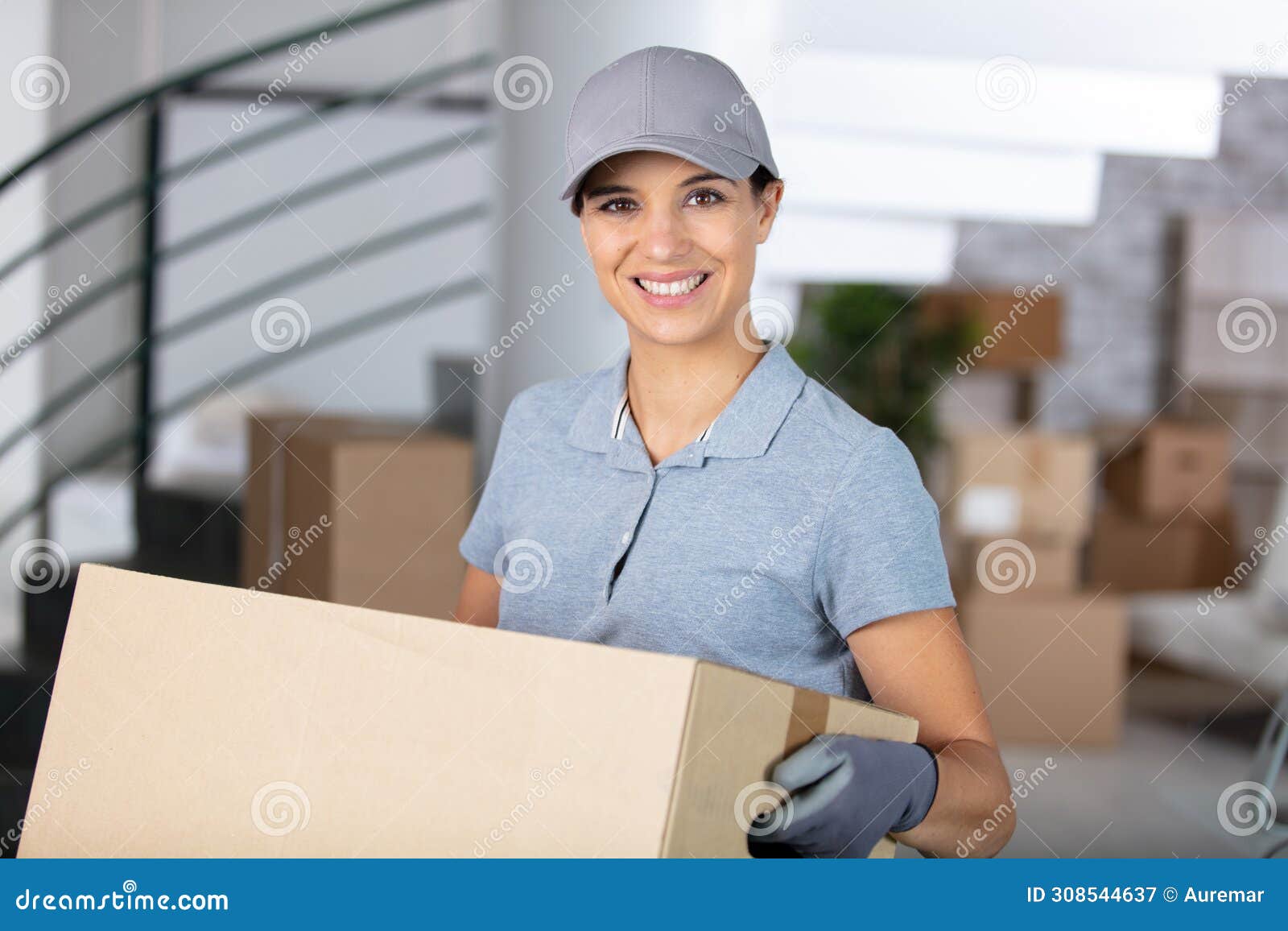 Portrait Female Delivery Service Stock Image - Image of gift, beautiful ...