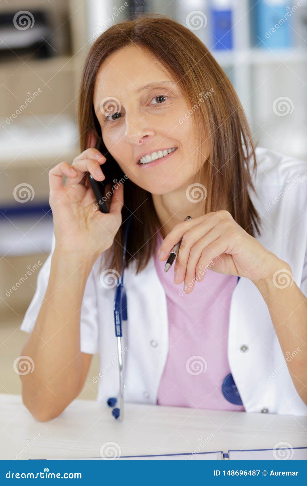 Portrait Female Doctor Using Mobile Phone Stock Image - Image of ...