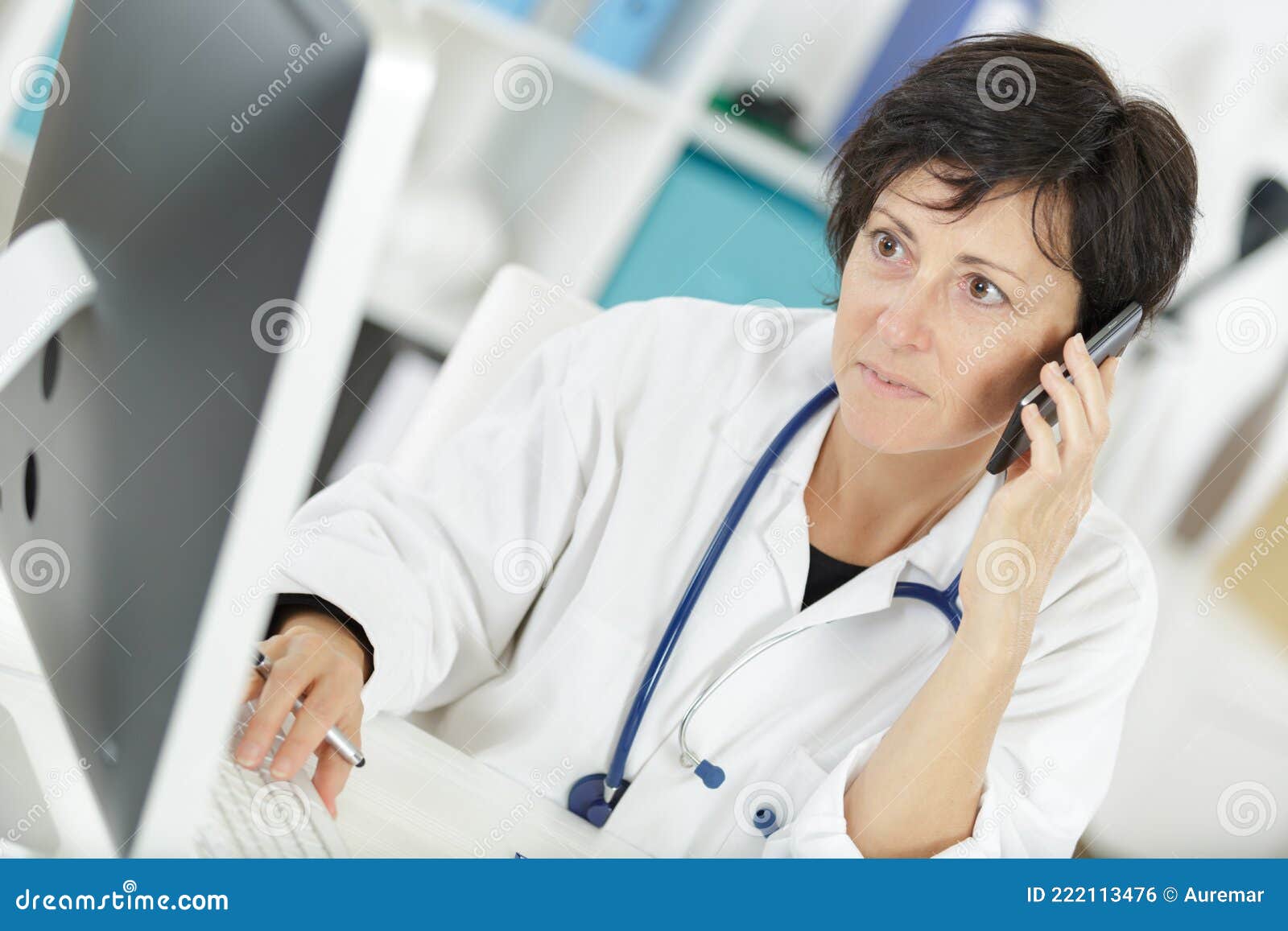 Portrait Female Doctor Using Mobile Phone Stock Photo - Image of ...
