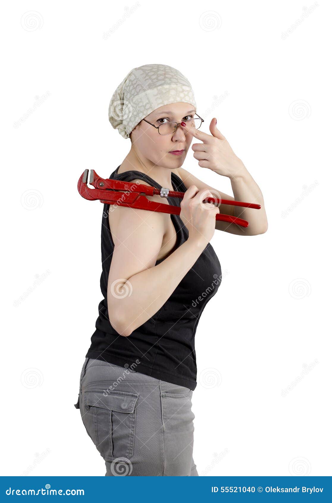 Portrait of Female Dressed As Worker Holding Tools Stock Photo - Image ...