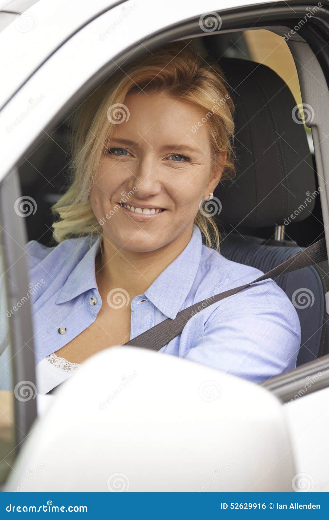 Portrait of Female Driver Looking Out of Car Window Stock Photo - Image ...