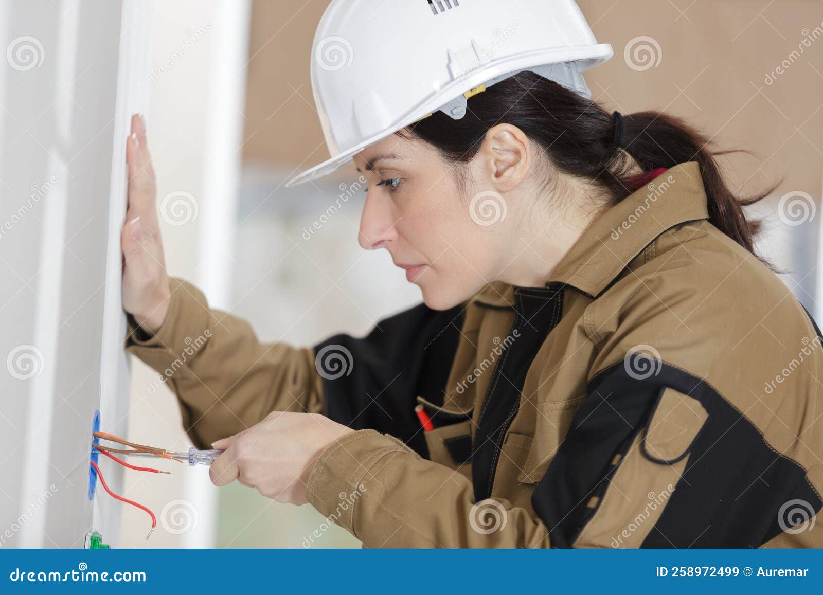 Portrait Female Electrician Stock Image - Image of white, construction ...