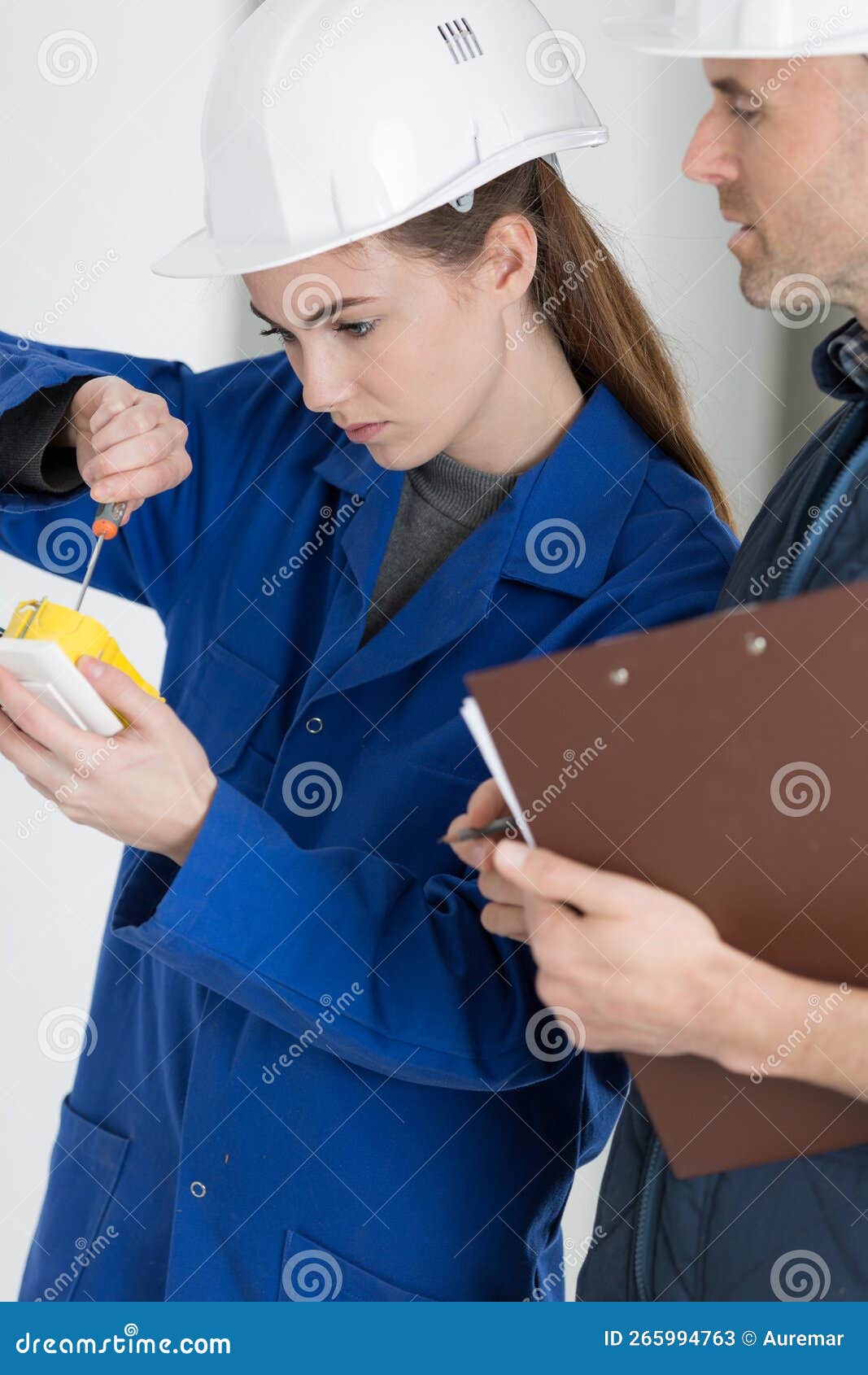 Portrait Female Electrician Stock Image - Image of inside, gloves ...
