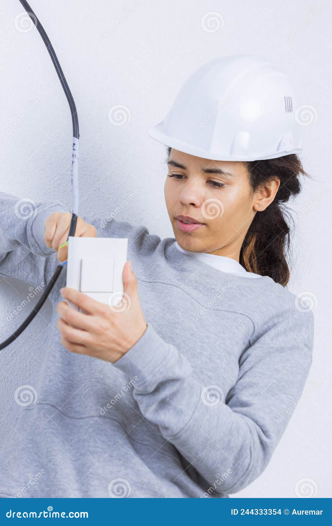 Portrait Female Electrician with Cables Stock Photo - Image of electric ...