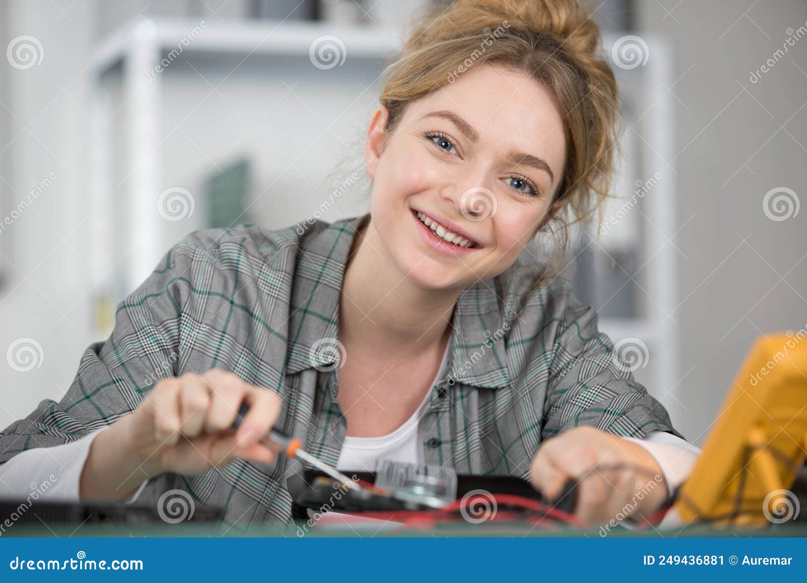 Portrait Female Electronics Engineer Stock Image - Image of electronics ...
