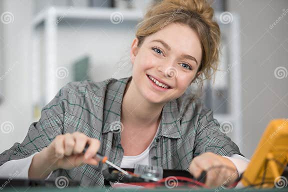 Portrait Female Electronics Engineer Stock Image - Image of electronics ...