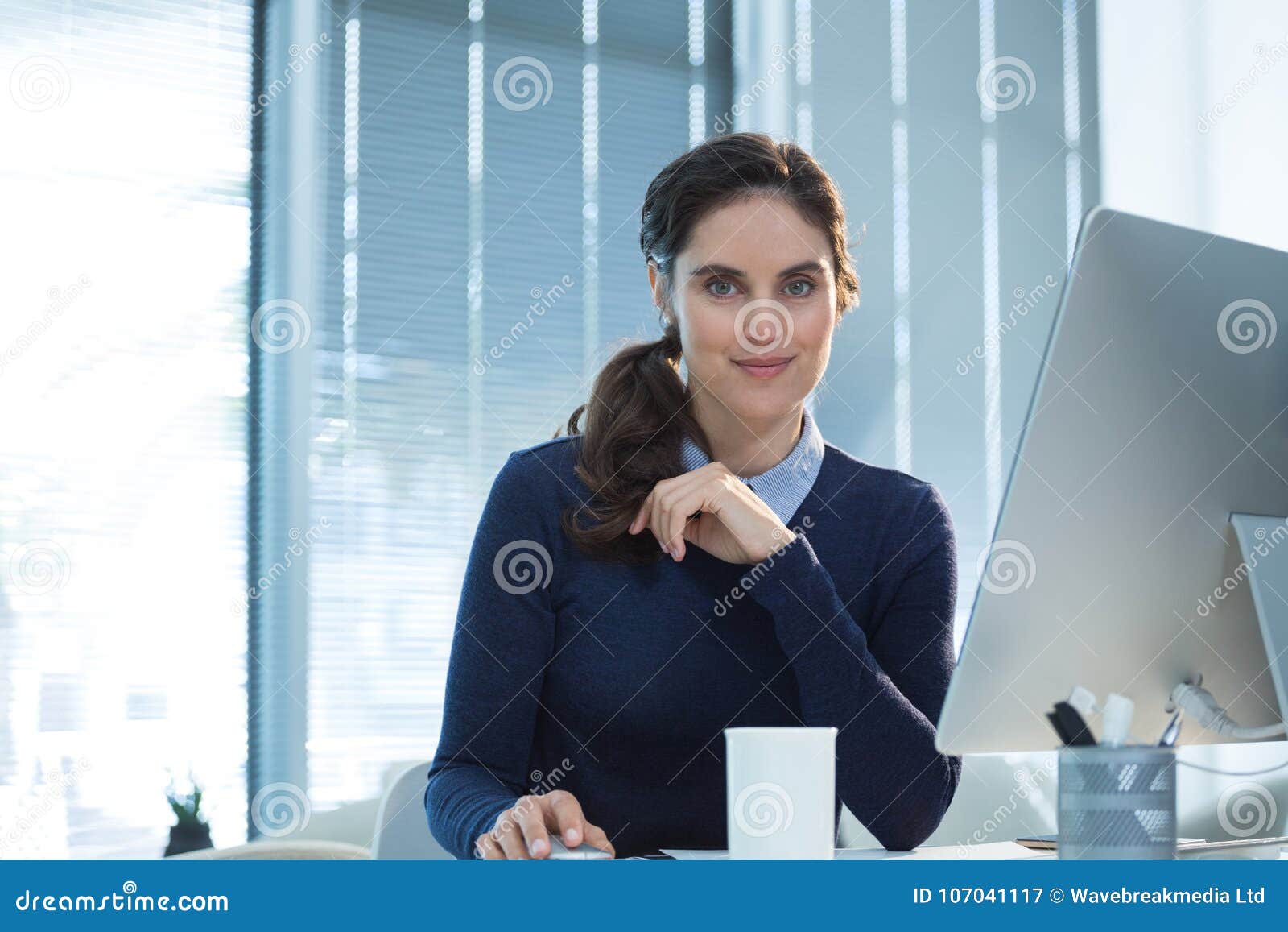 Portrait of Female Executive Working on Computer Stock Image - Image of ...