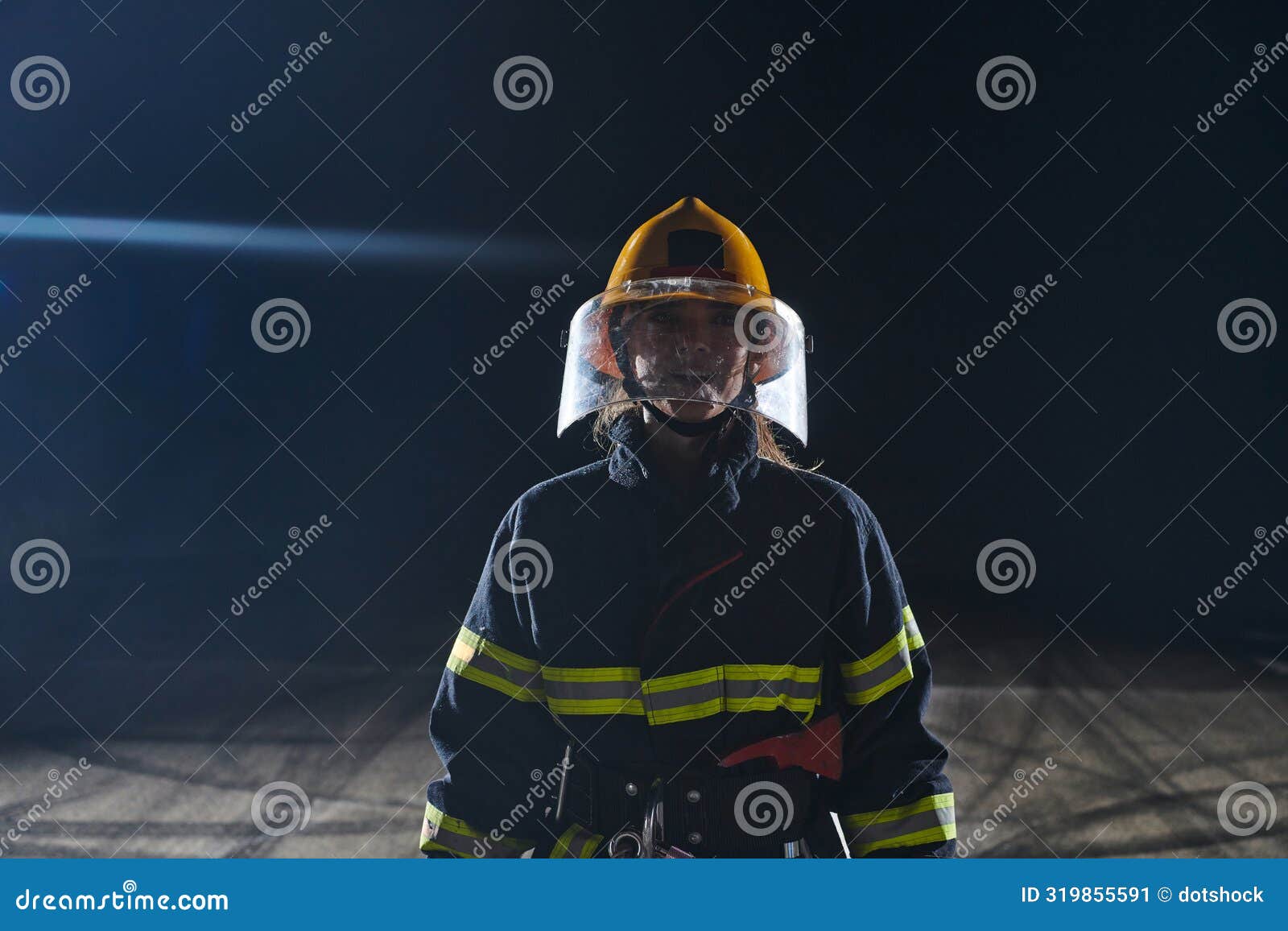 Portrait of a Female Firefighter Standing and Walking Brave and ...