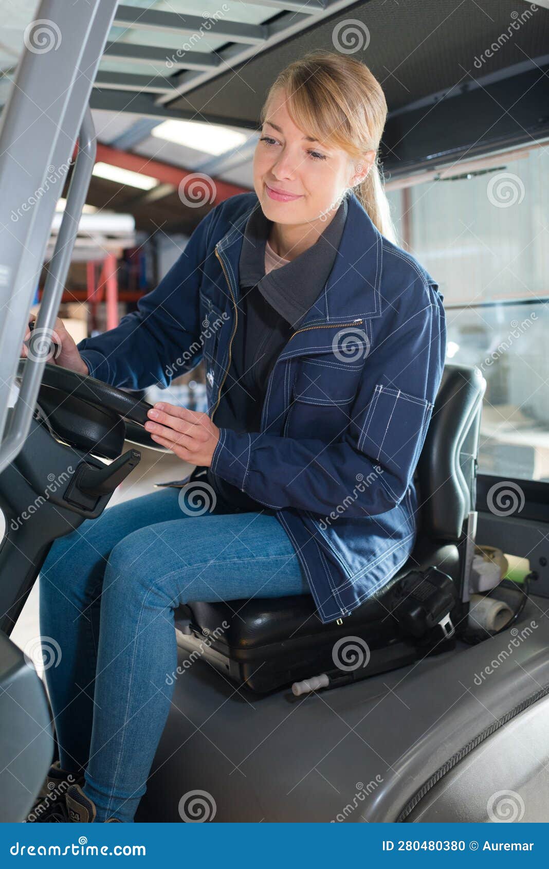 Portrait Female Forklift Operator Stock Photo - Image of manufacturing ...
