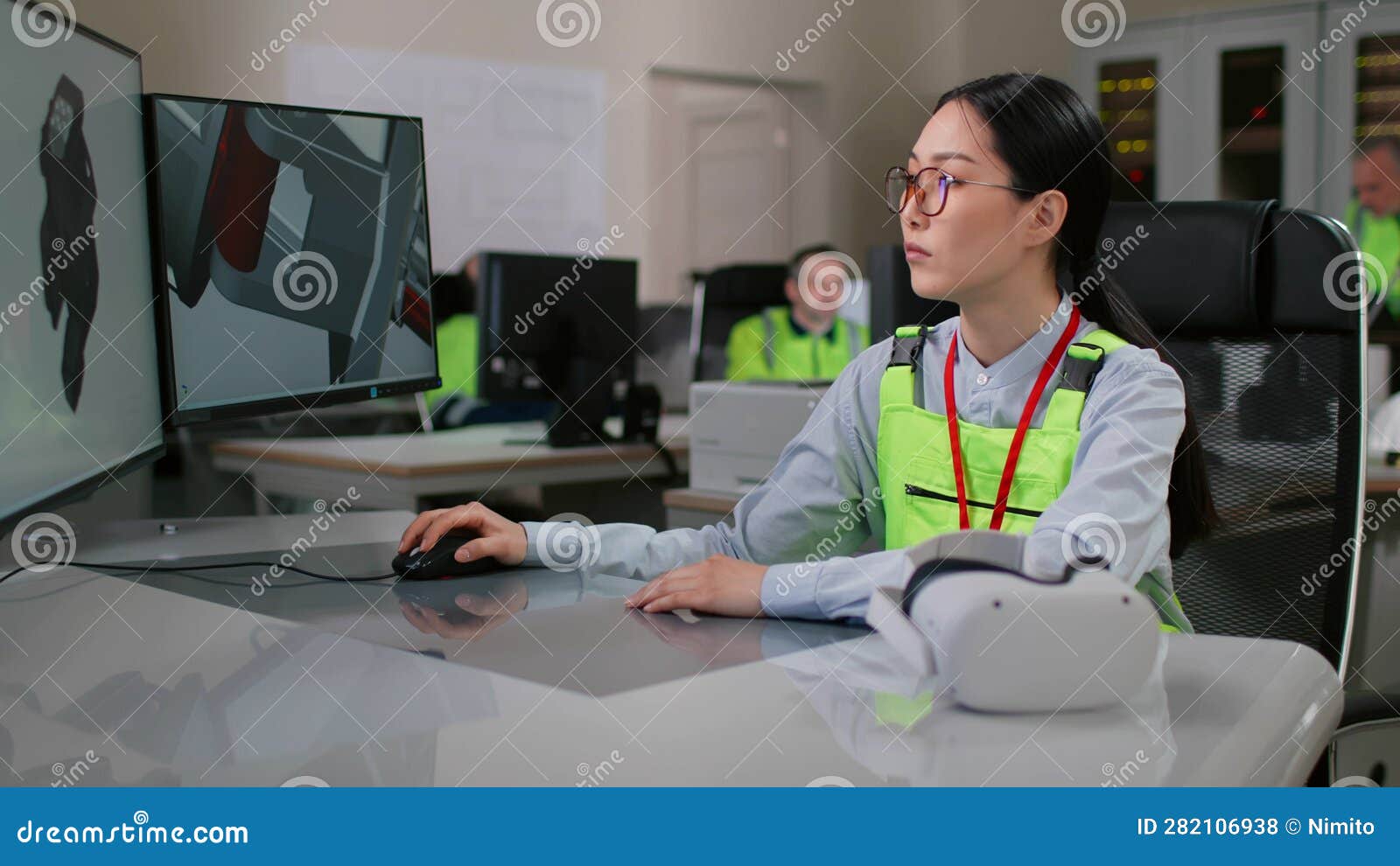 Portrait of Female Industrial Engineer Work with Cad Software with 3d ...