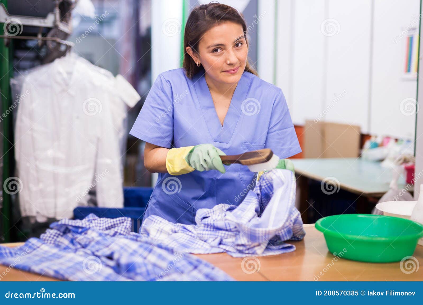 Portrait of Female Laundry Worker during daily Work Stock Image - Image ...