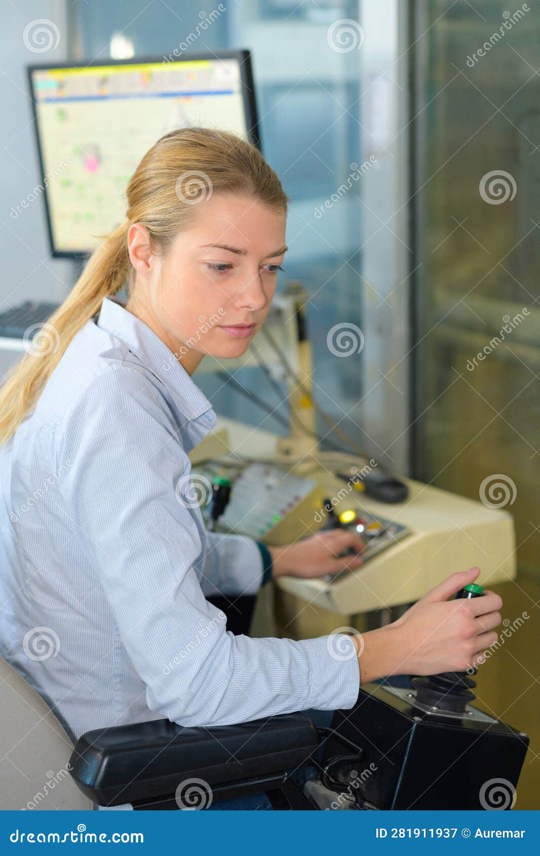 Portrait Female Loading Operator Stock Image - Image of wharf, cargo ...