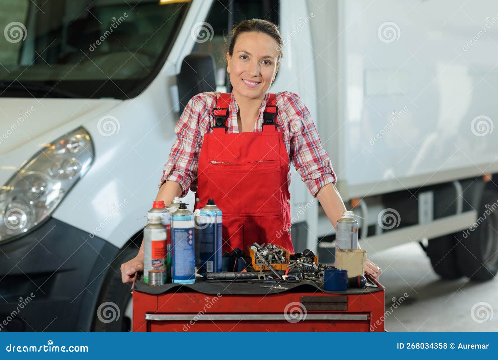Portrait Female Mechanic with Toolbox Stock Photo - Image of background ...