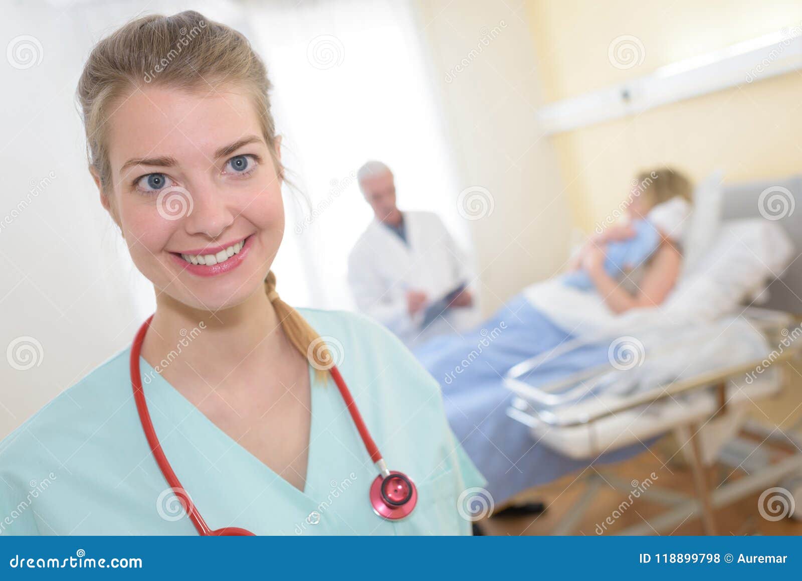Portrait of female nurse stock photo. Image of corridor - 118899798