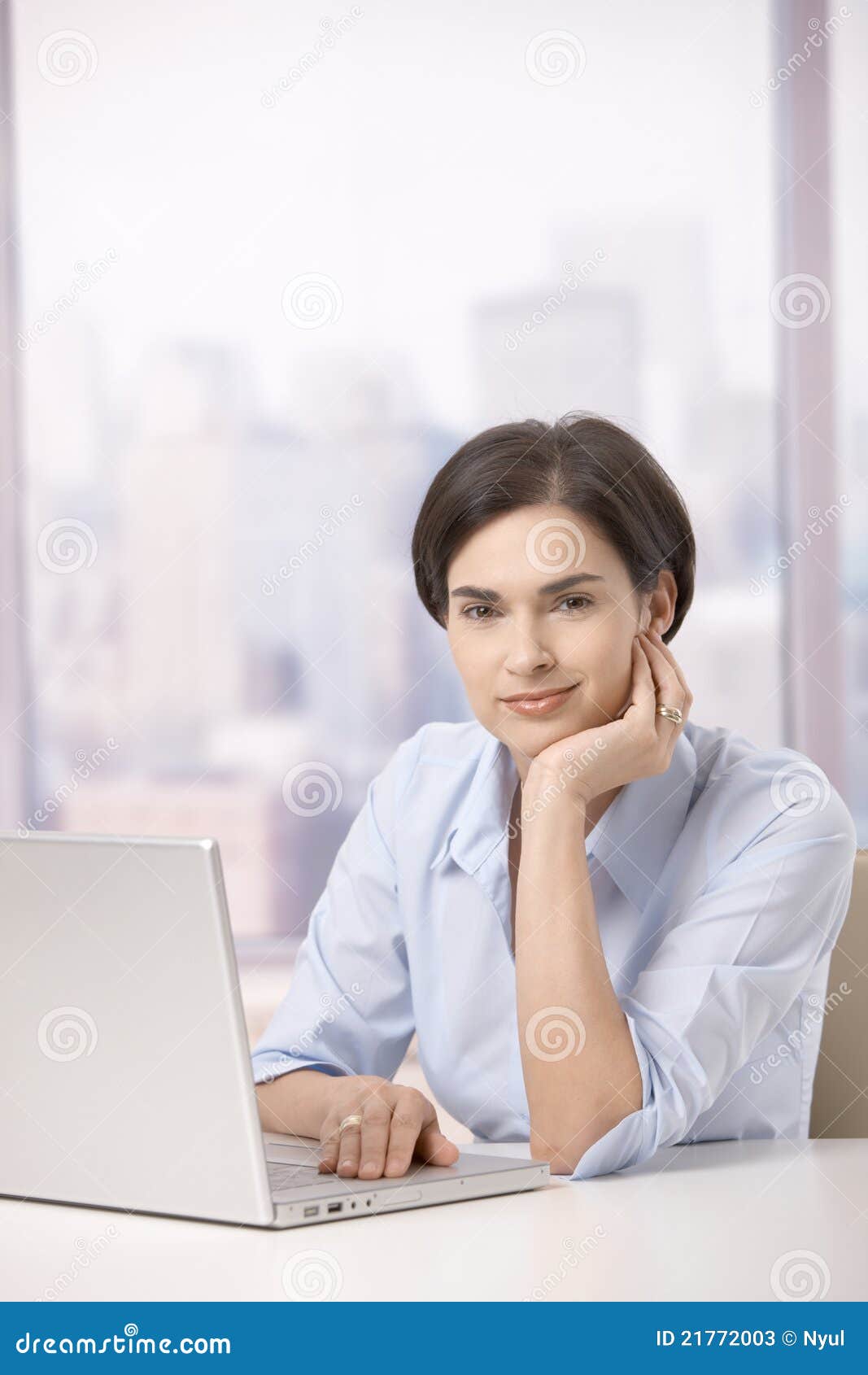Portrait of Female Office Worker with Computer Stock Image - Image of ...