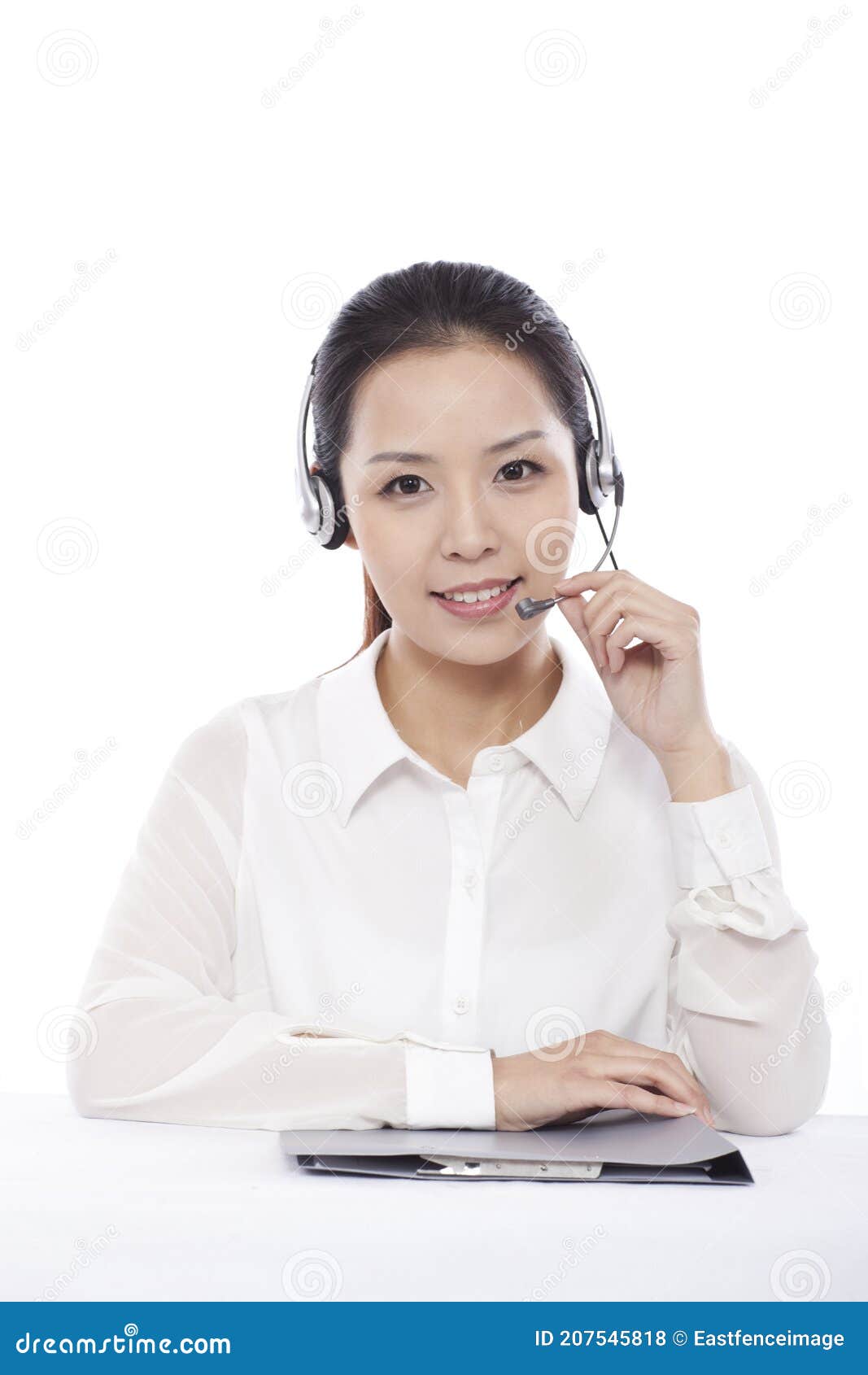 Portrait of Female Office Worker Wearing Headset Stock Photo - Image of ...