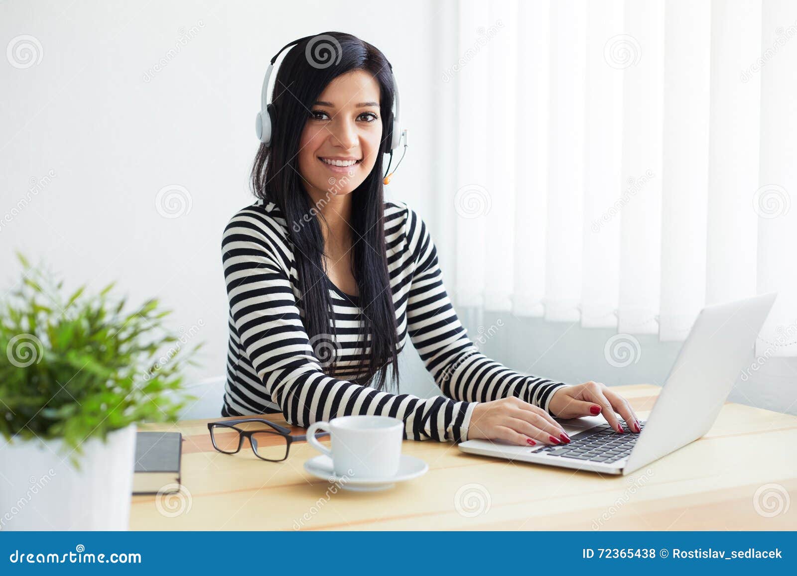 Portrait of Female Operator with Headset Stock Photo - Image of ...