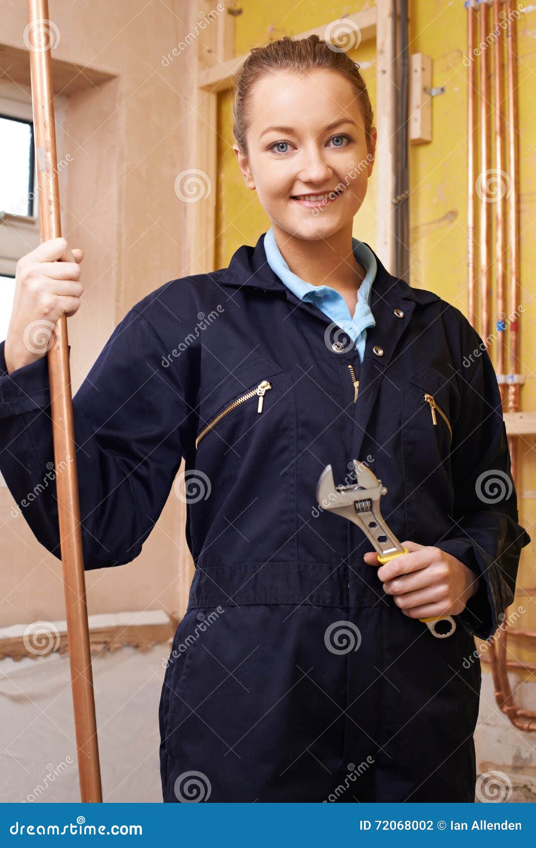 Portrait of Female Plumber Working in House Stock Photo - Image of ...