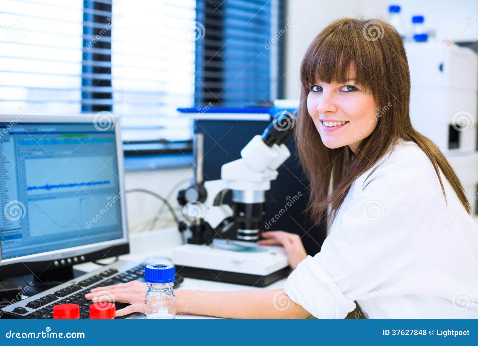 Portrait of a Female Researcher in a Lab Stock Photo - Image of happy ...