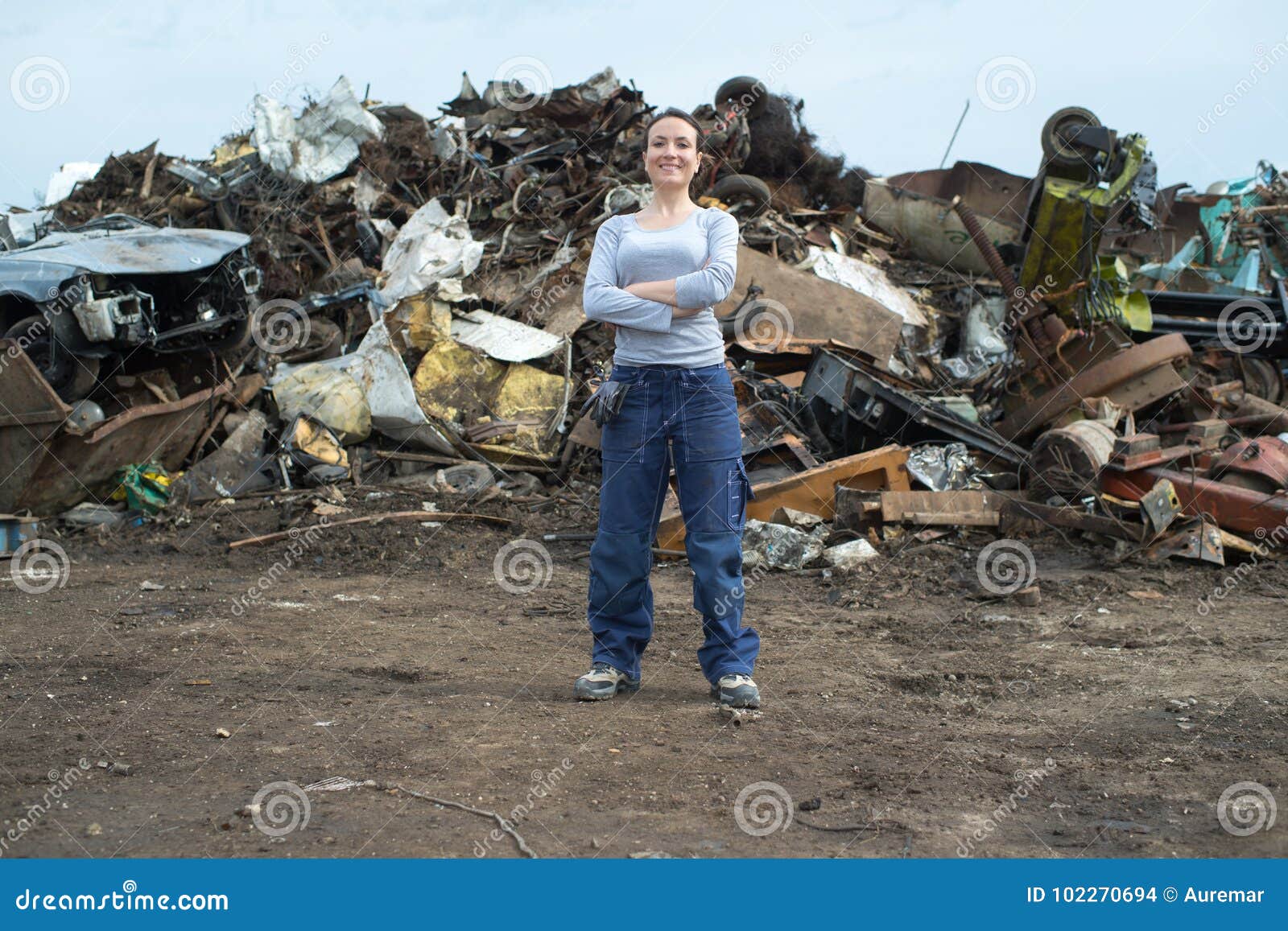 Portrait Female Scrap Yard Worker Stock Photo - Image of yard, crossed ...
