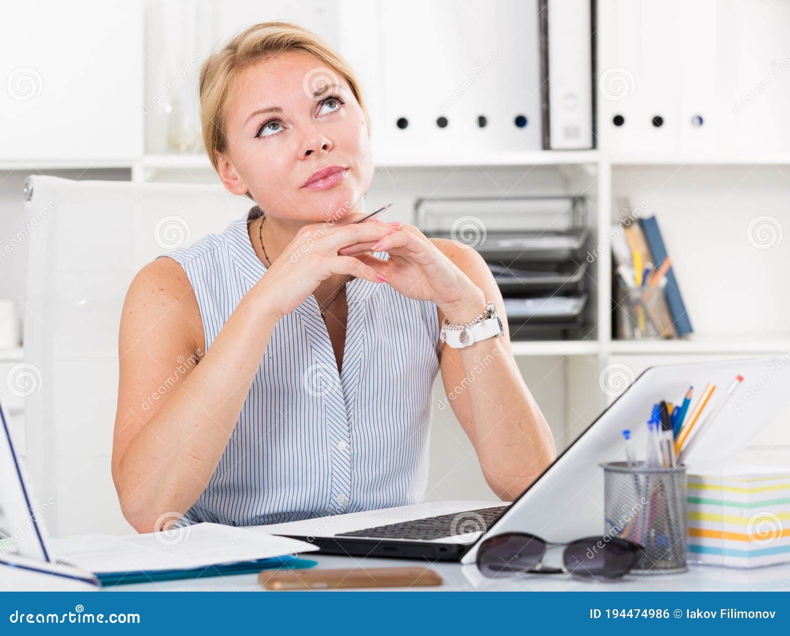 Portrait of Female Secretary Working with Documents and Computer and ...