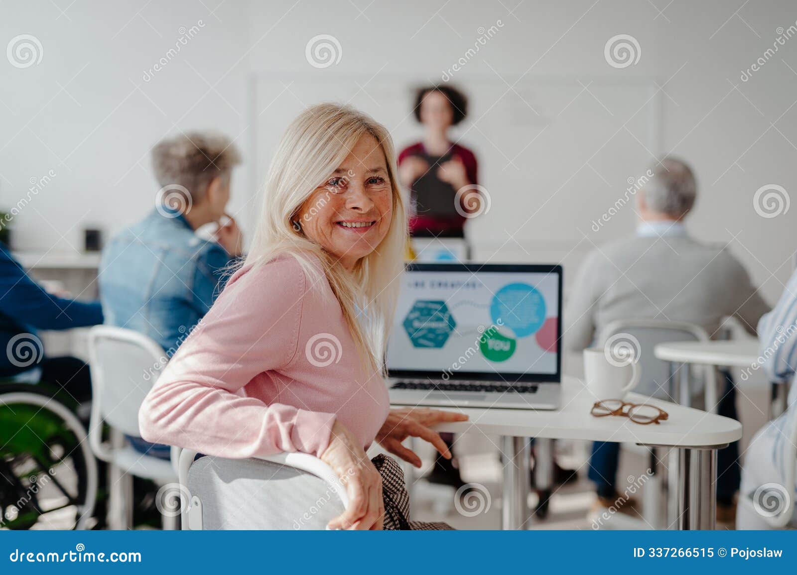 Portrait of Female Senior Student Learning How To Work with Digital ...