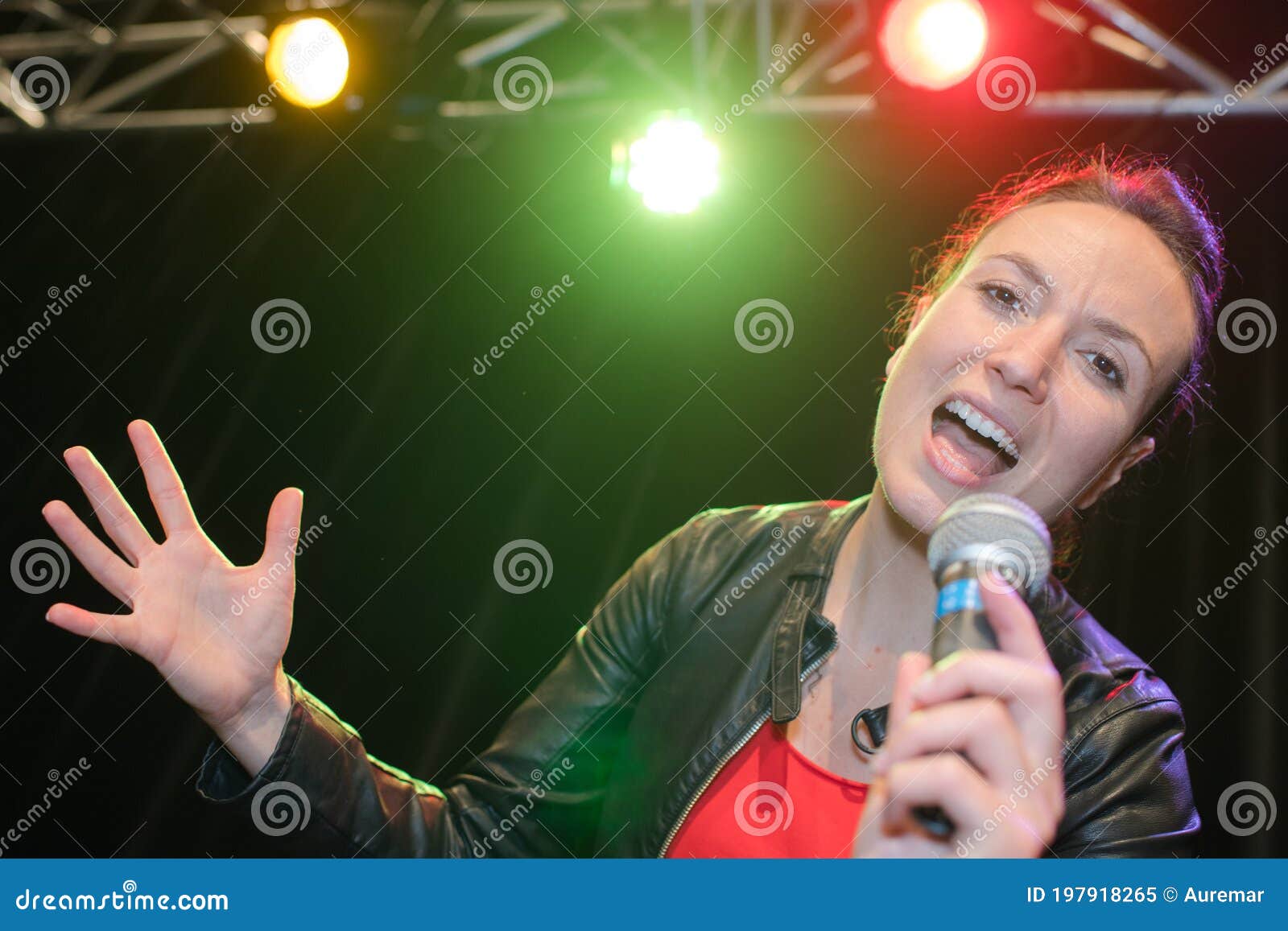 Portrait female singer stock image. Image of microphone - 197918265