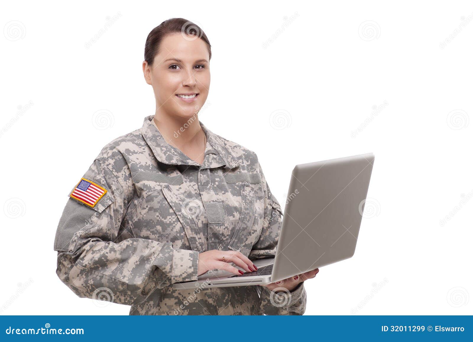 Portrait of a Female Soldier Using Laptop Stock Image - Image of person ...