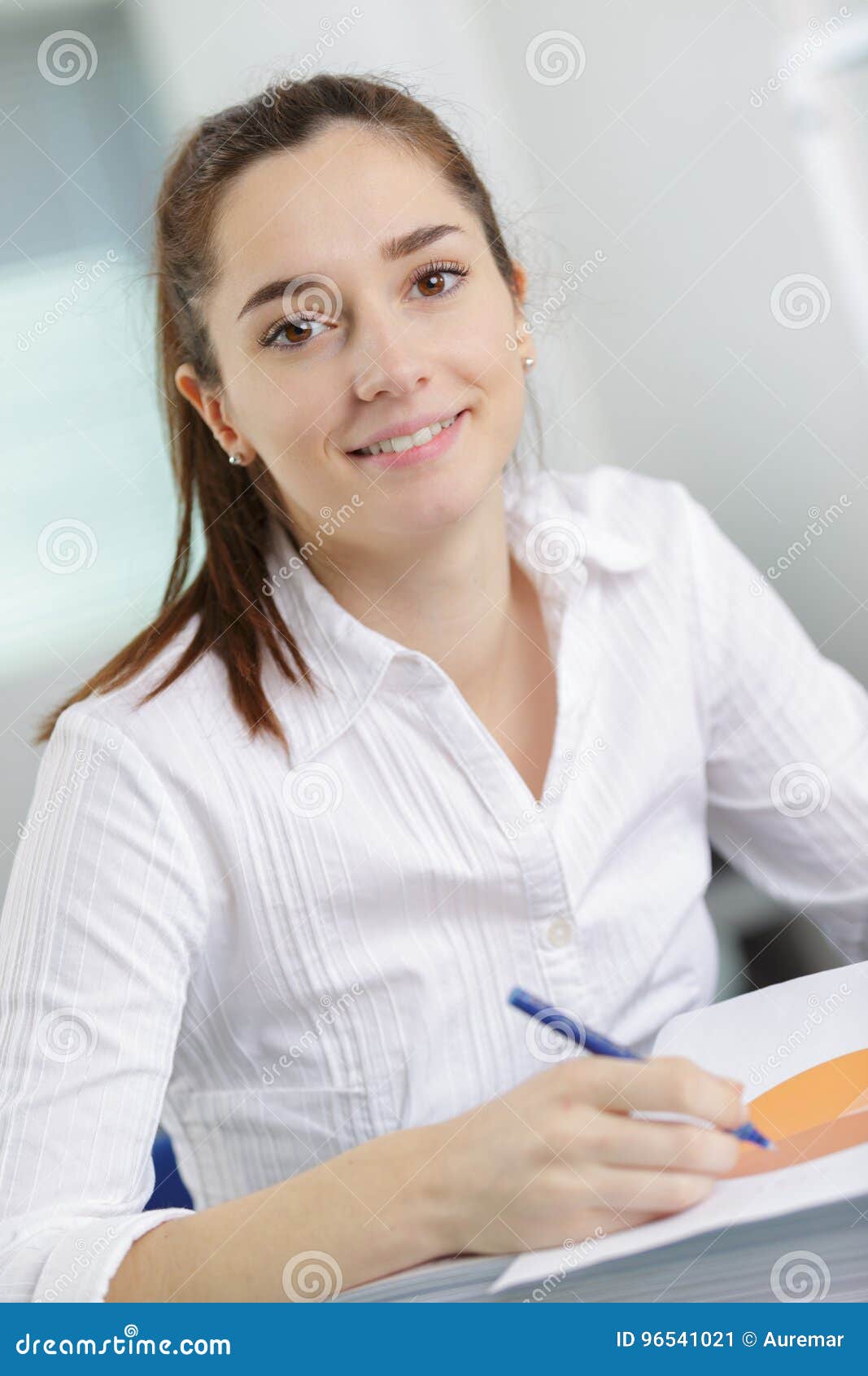 Portrait Female Student at Workplace Studying Stock Image - Image of ...