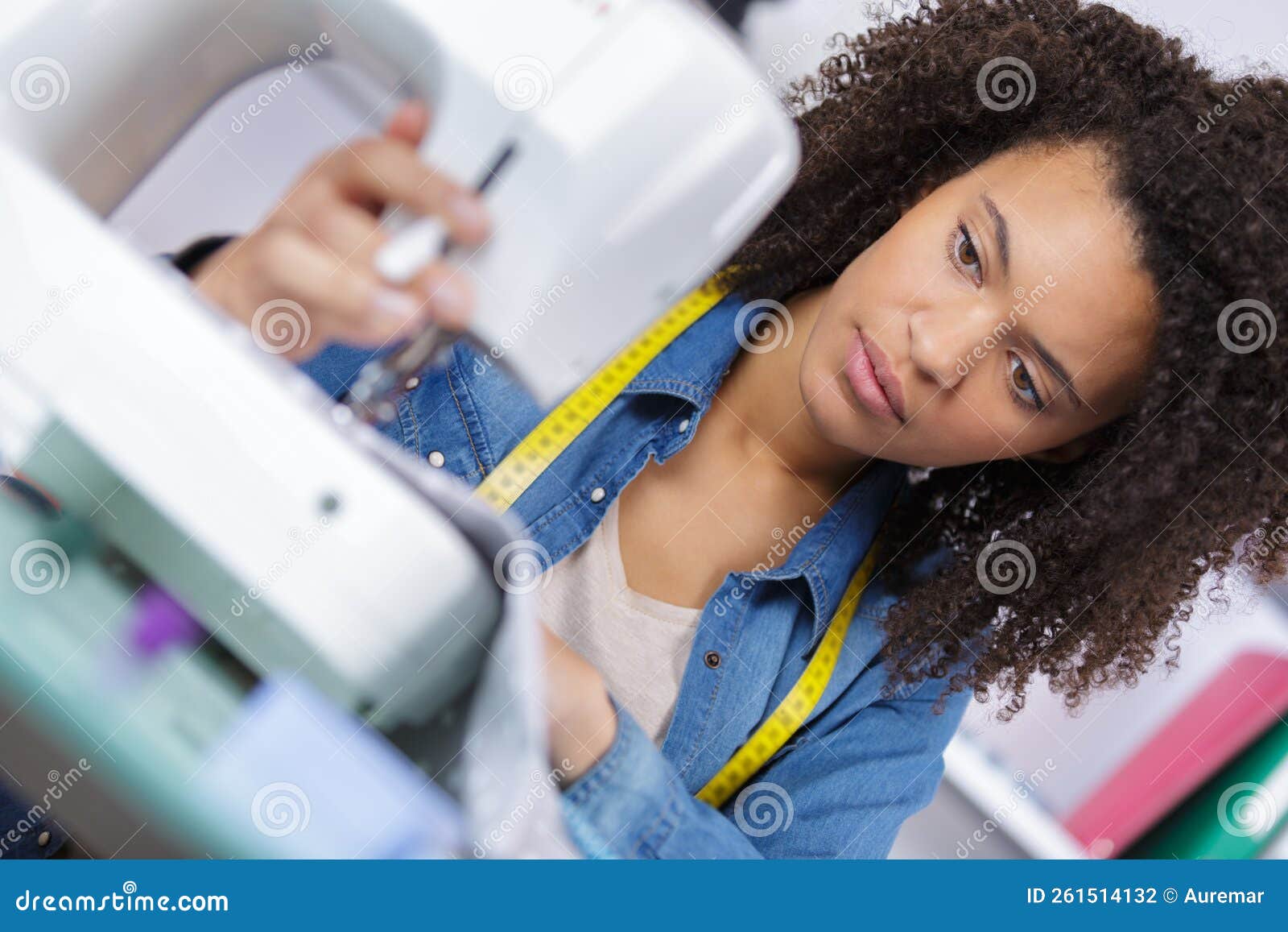 Portrait Female Stylist Sewing Stock Photo - Image of machine, sewing ...